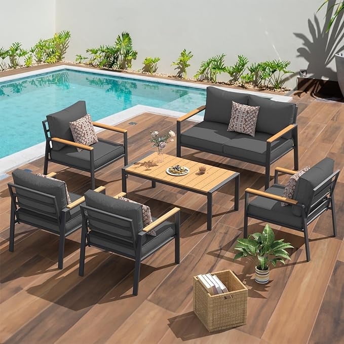 Poteban Metal Outdoor Patio Furniture Set, Modern Outdoor Conversation ...