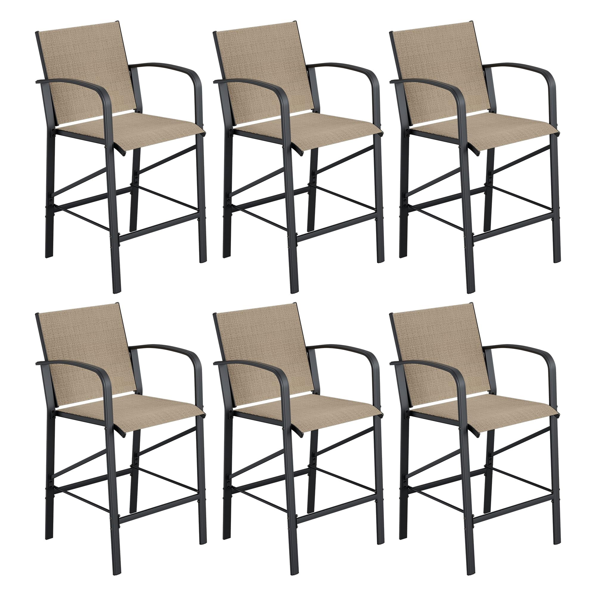 Poteban Patio Bar Chairs Set of 6, Outdoor Bar Height Stools, Metal ...