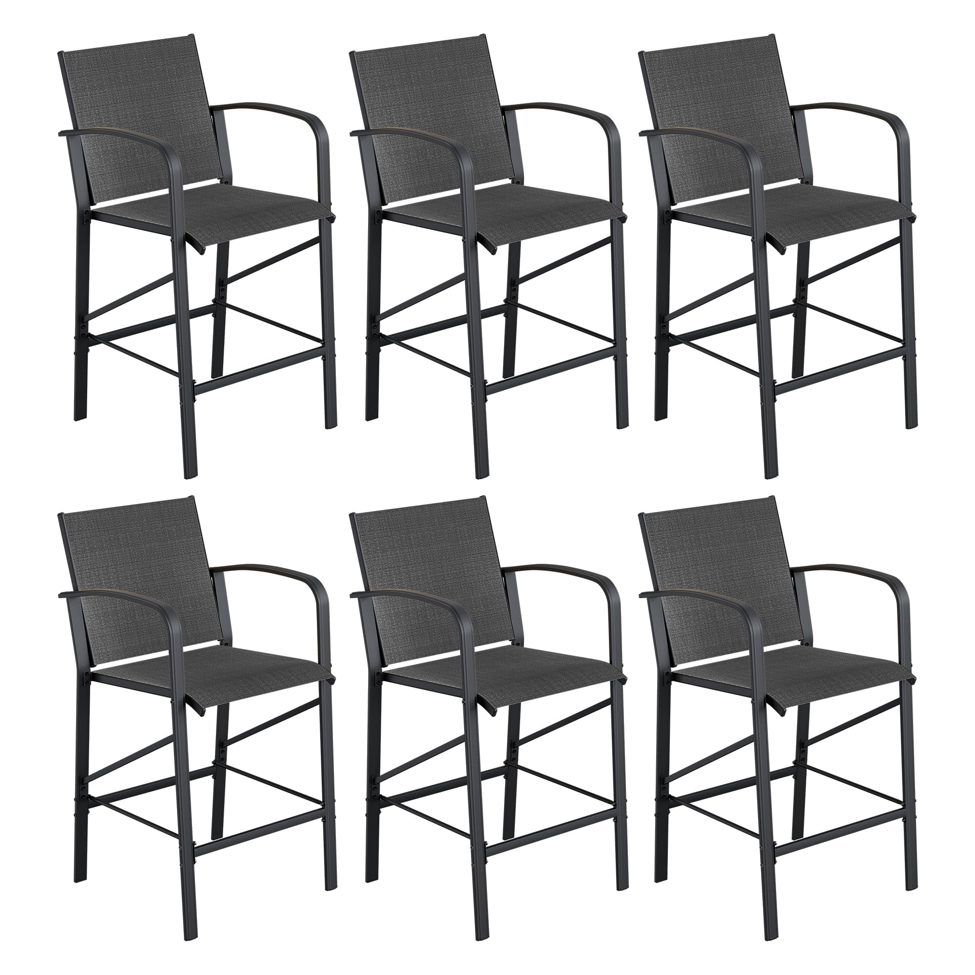 Poteban Patio Bar Chairs Set of 6, Outdoor Bar Height Stools, Metal ...