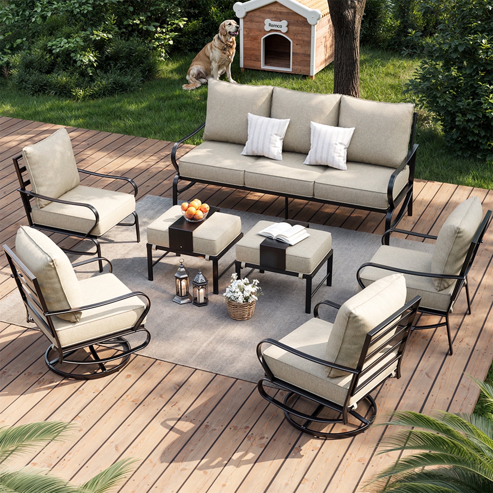 Poteban Patio Furniture Metal Outdoor Set 7 Pcs, Outdoor Patio ...