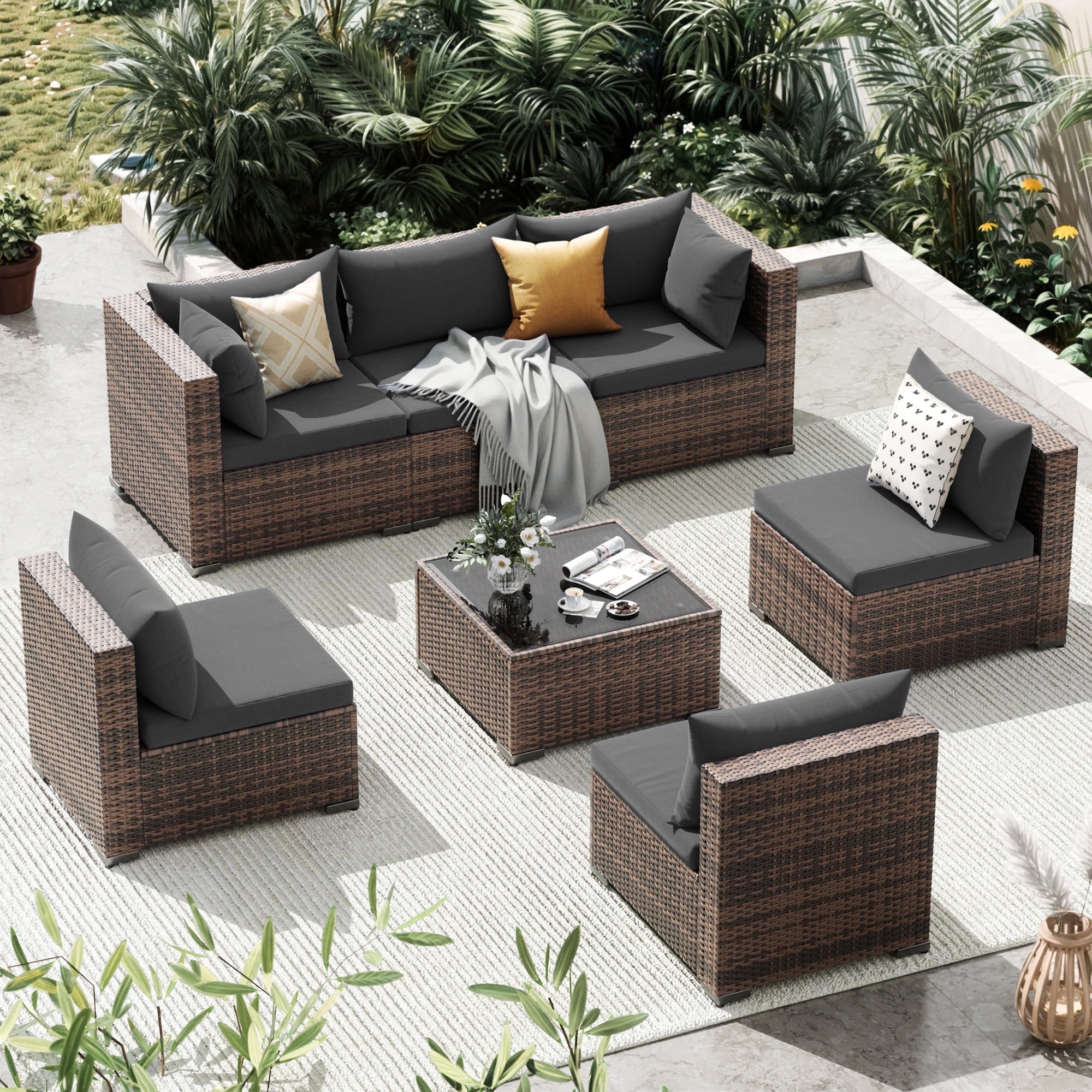 Poteban Patio Furniture Sets, Modular Rattan Outdoor Patio Sectional ...