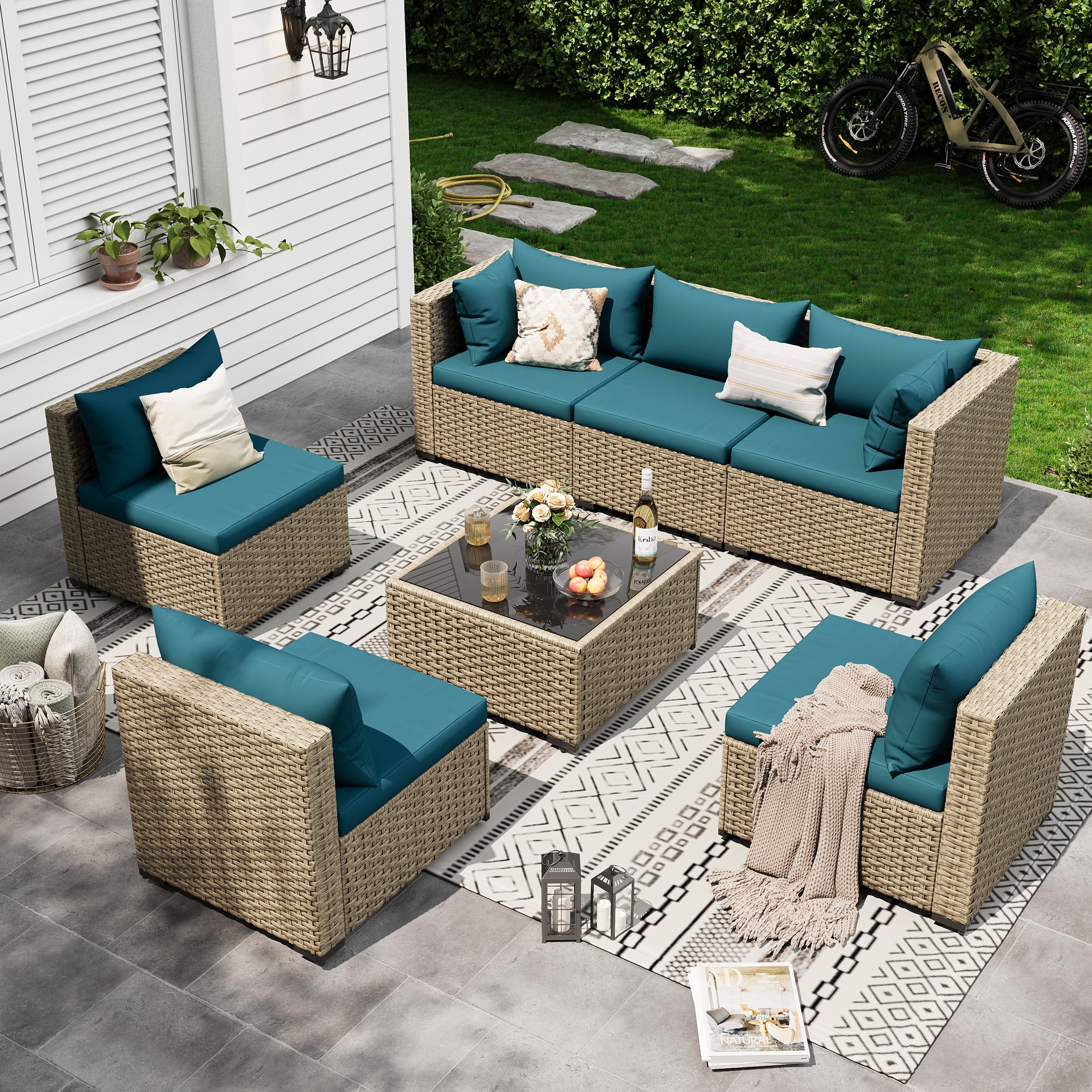 Poteban Outdoor Patio Furniture Sets - 7PCS Modular Rattan Wicker ...