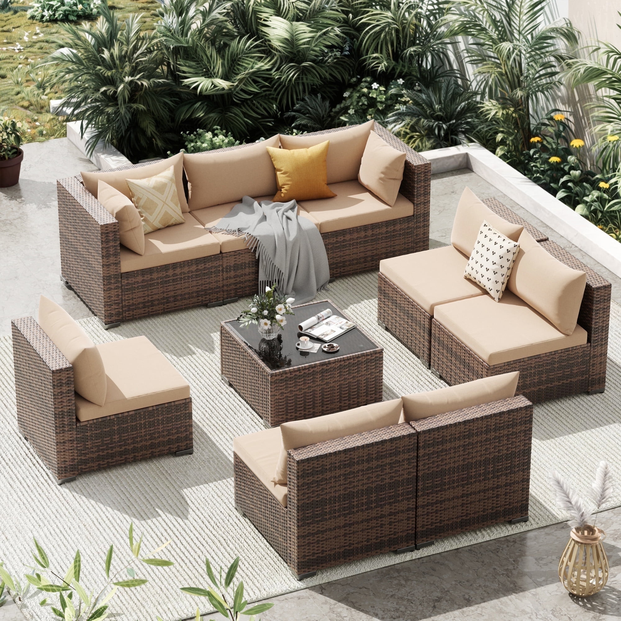 Poteban Patio Furniture Sets, Modular Rattan Outdoor Patio Sectional ...