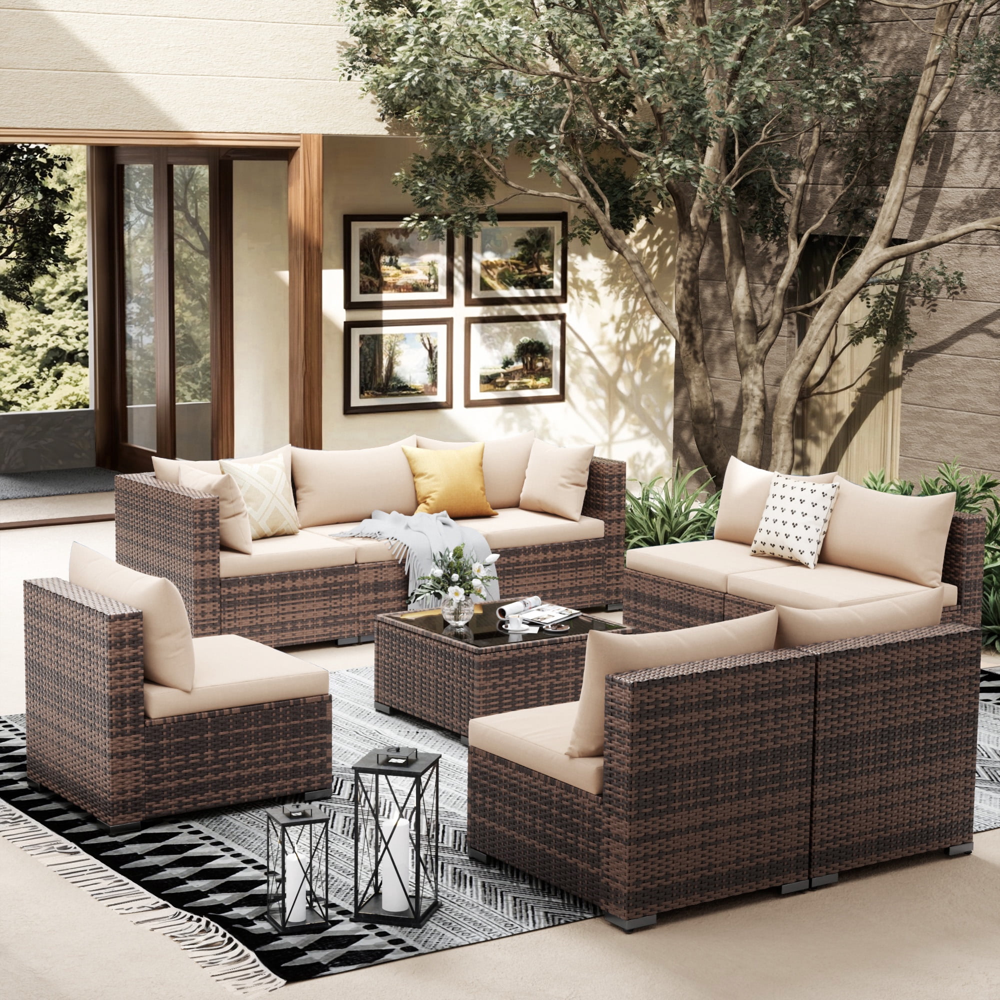 Poteban Patio Furniture Sets, Modular Rattan Outdoor Patio Sectional ...