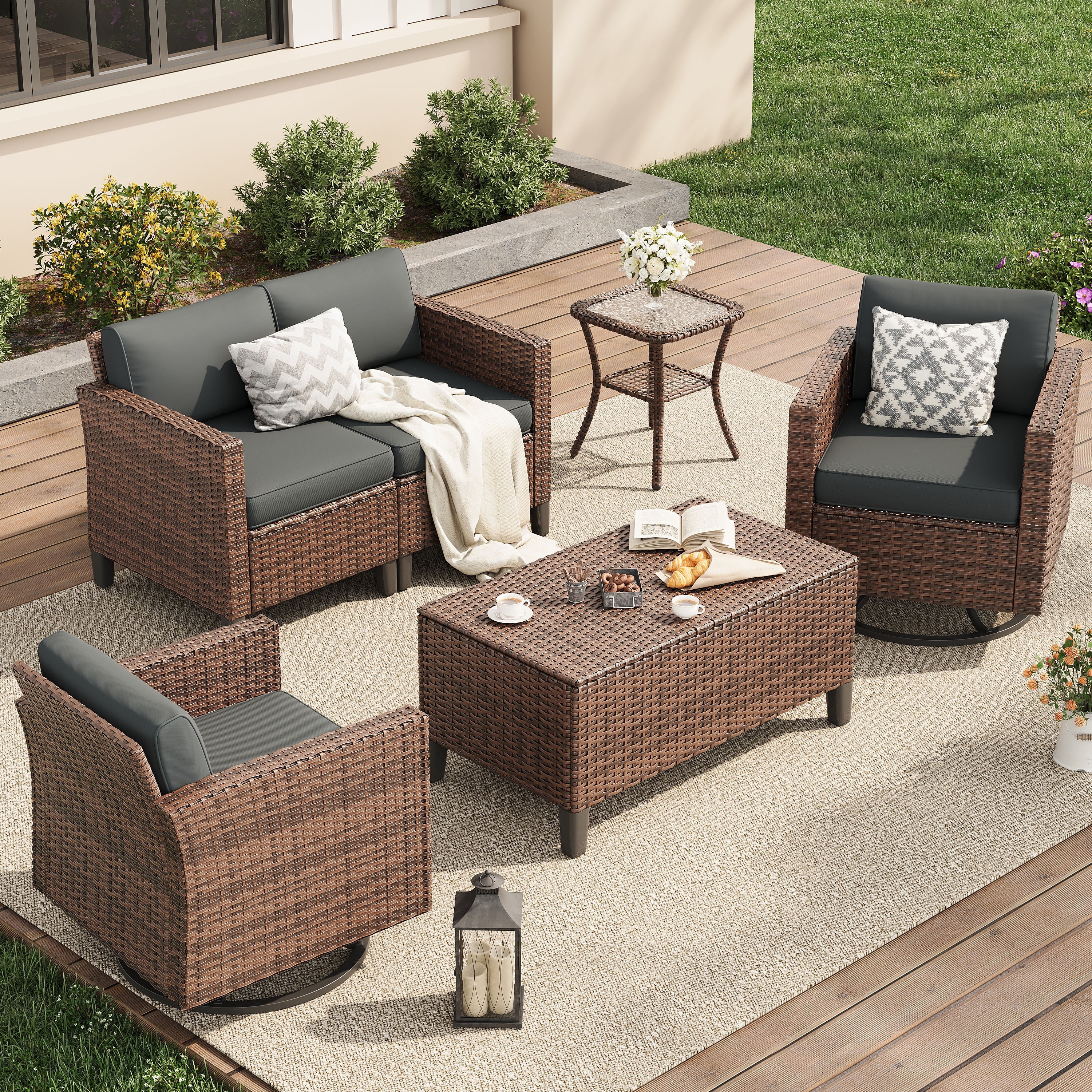 Poteban Patio Set, 6 Pieces Outdoor Furniture Sets with Rocking Swivel ...