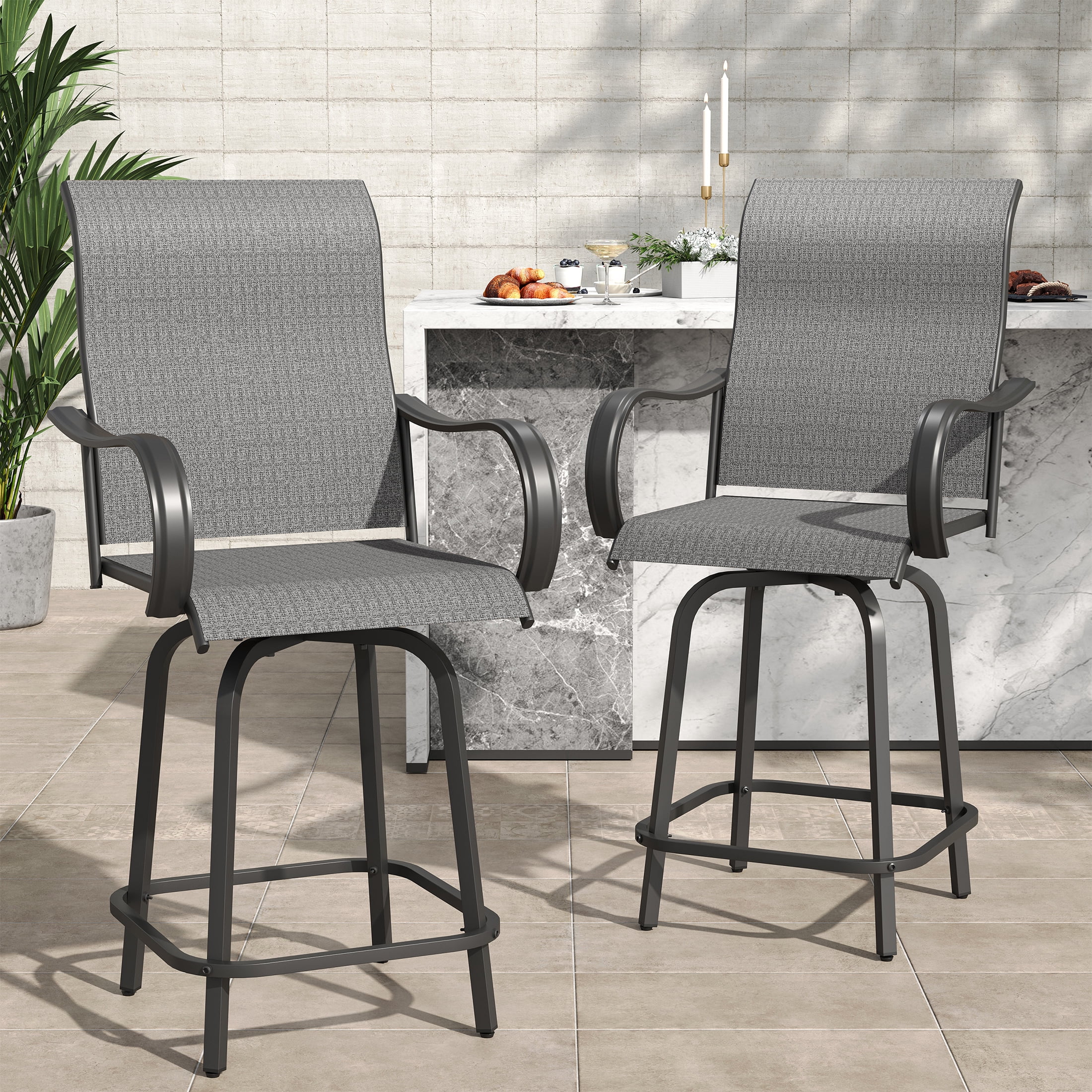 Poteban Outside Patio Swivel Bar Height Stools Set of 2, All Weather ...
