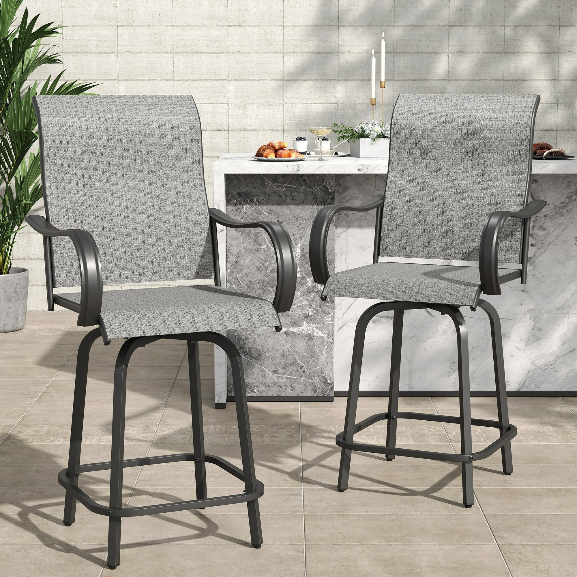 Poteban Patio Swivel Bar Stools Chair of 2, Outdoor Bar Heigt Set, All ...
