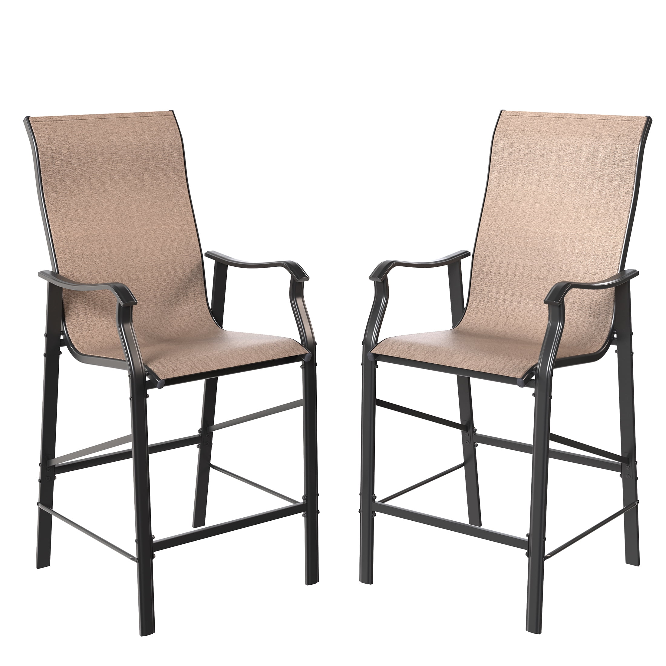 Poteban Set of 2 Outdoor Bar Stools, All-Weather High Back Patio Chairs ...