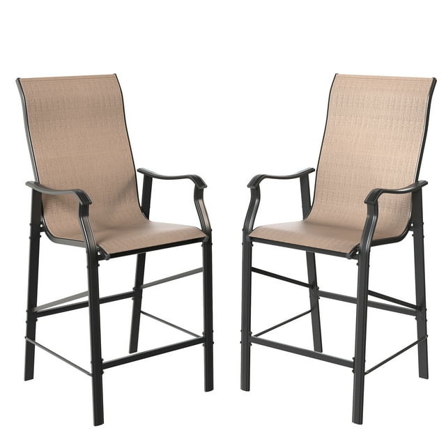 Poteban Set of 2 Outdoor Bar Stools, All-Weather High Back Patio Chairs ...
