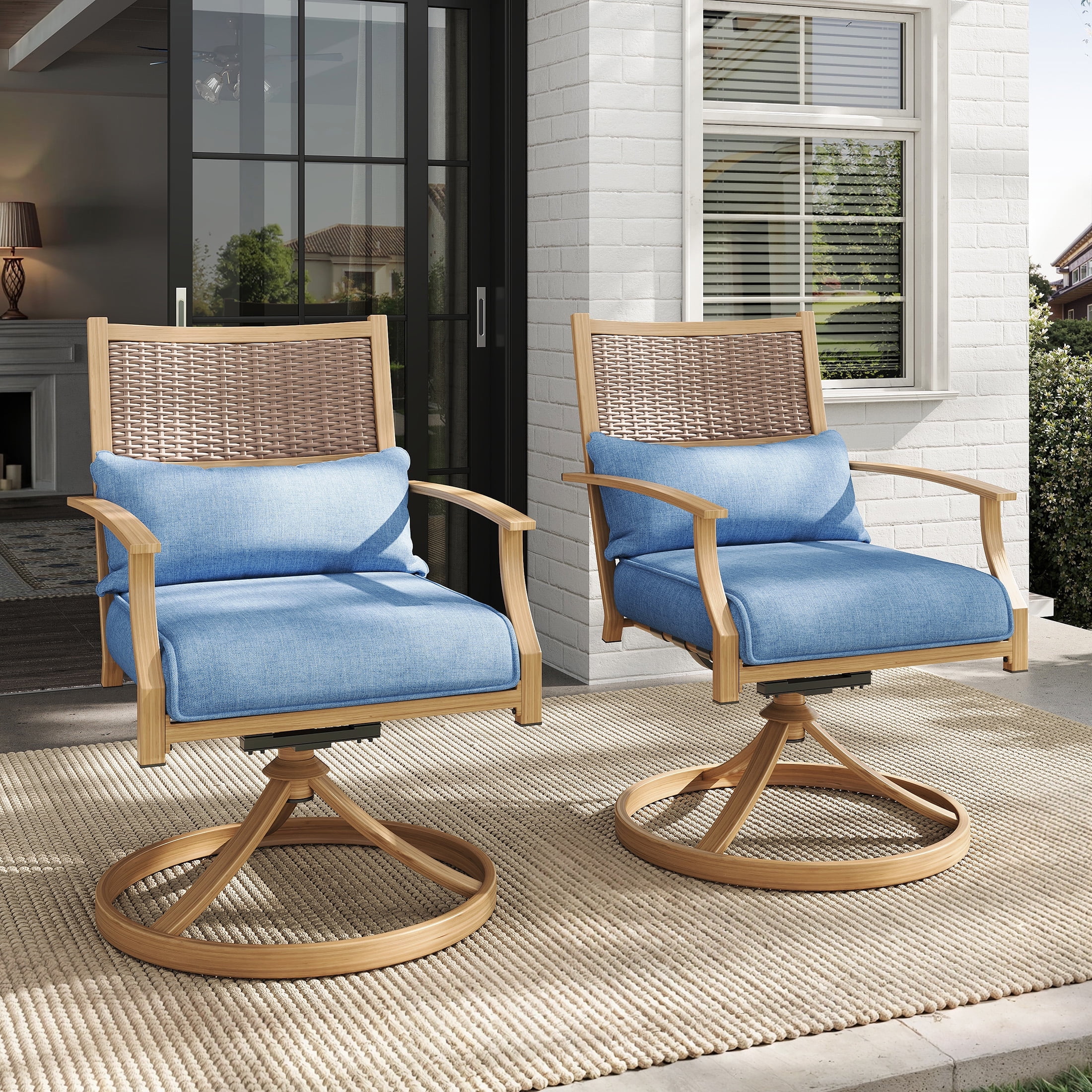Poteban Patio Swivel Chairs Set of 2, Outdoor Dining Chairs with Deep ...