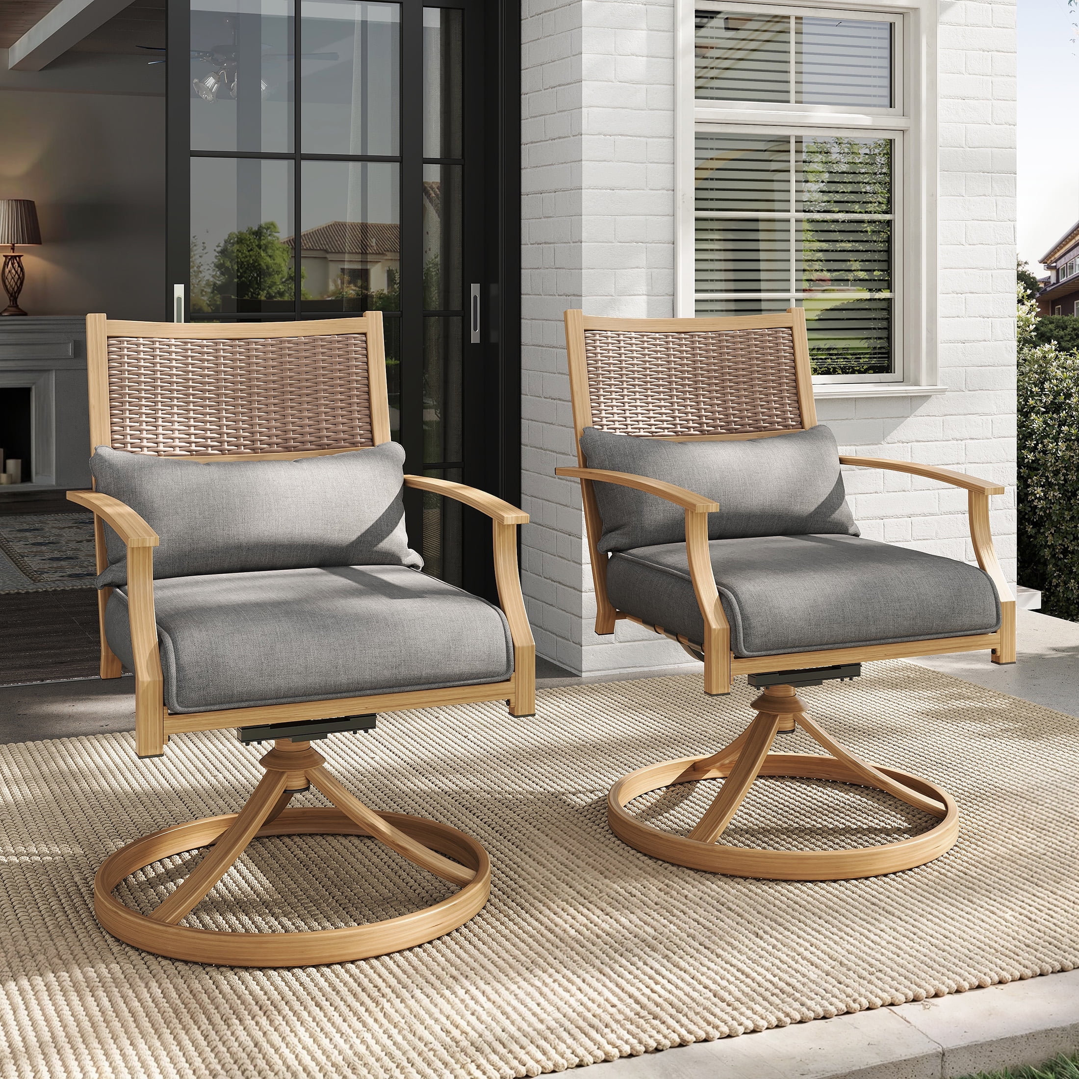 Poteban Patio Swivel Chairs Set of 2, Outdoor Dining Chairs with Deep ...