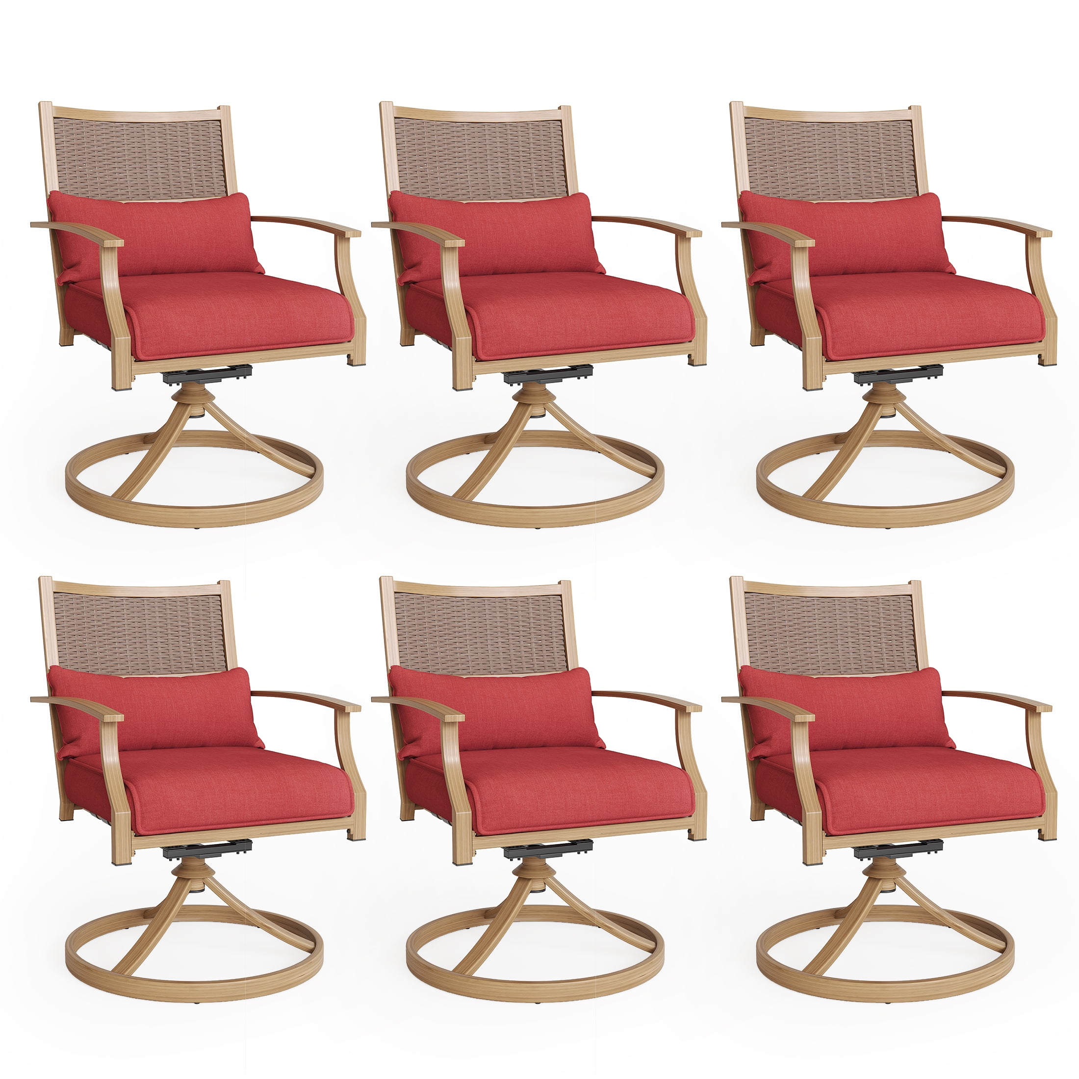 Poteban Patio Swivel Chairs Set of 6, Outdoor Dining Chairs with Deep ...