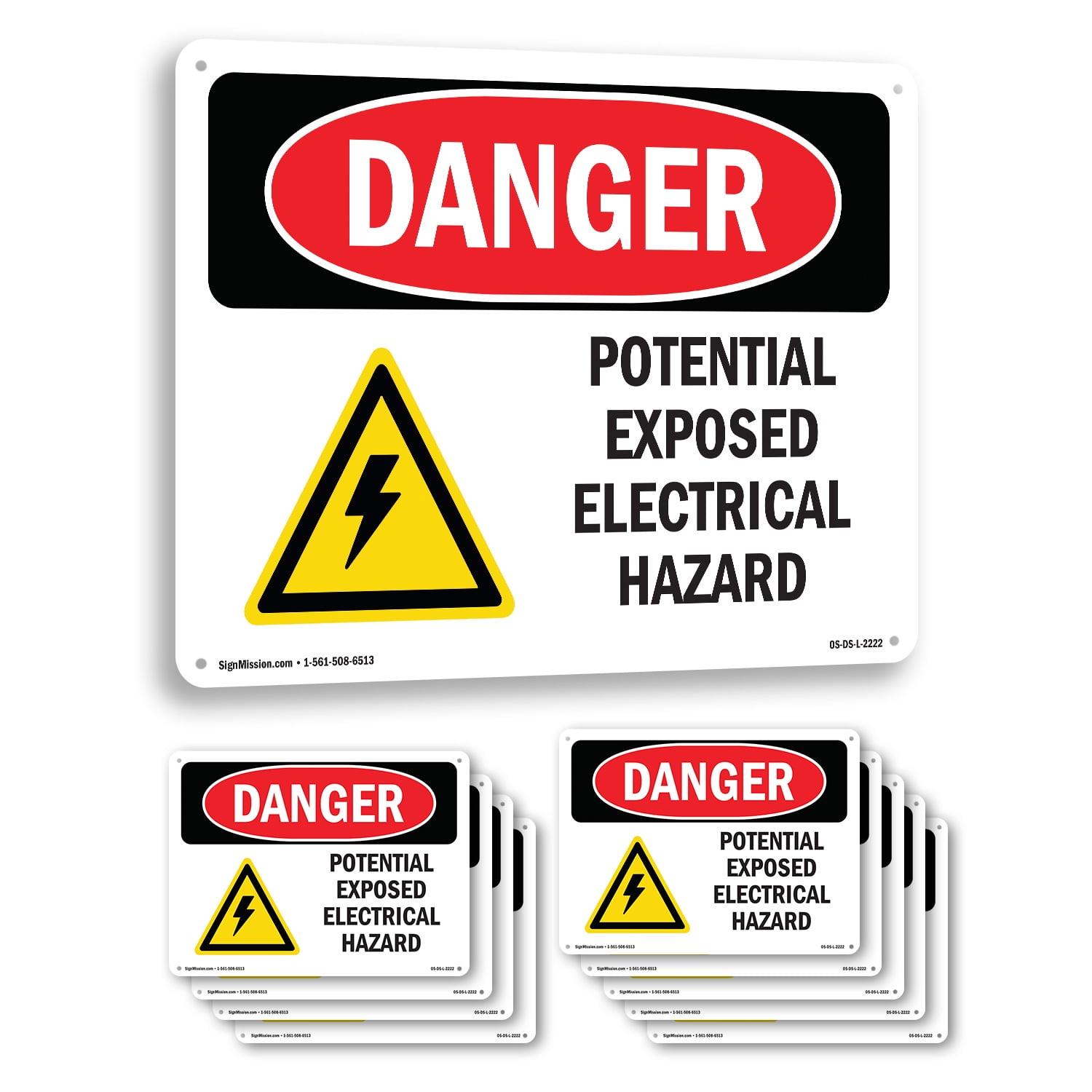 Potential Exposed Electrical Hazard OSHA Danger Rigid Plastic Sign 10 ...