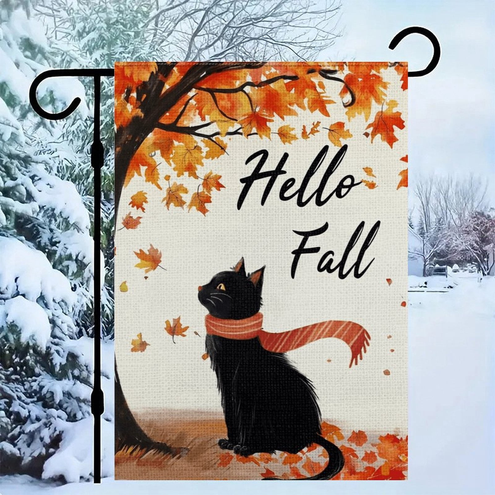 Potopok Hello Fall Garden Flag Vertical Double Sided Burlap Black Cat ...