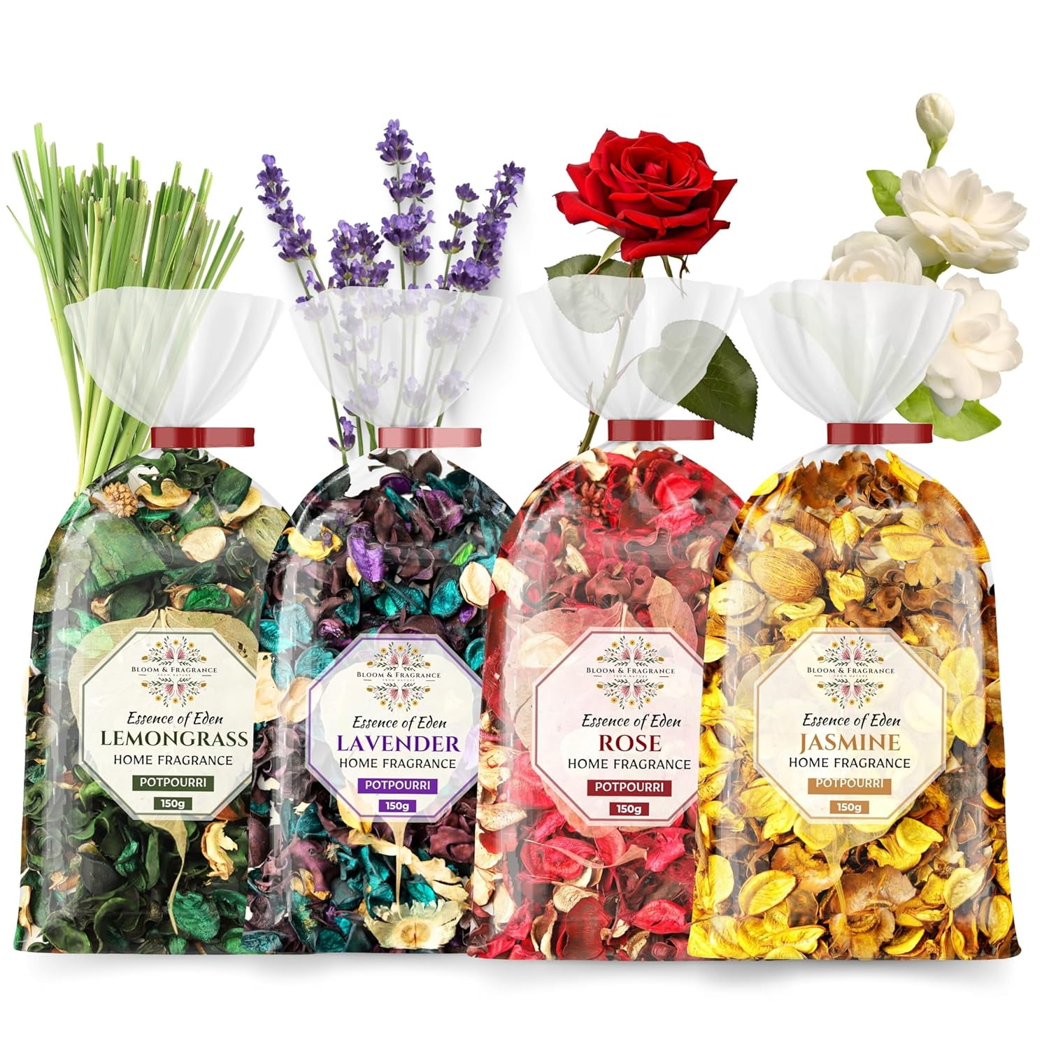 Potpourri Combo Pack - 4 Natural Scents (Lemongrass, Lavender, Rose ...
