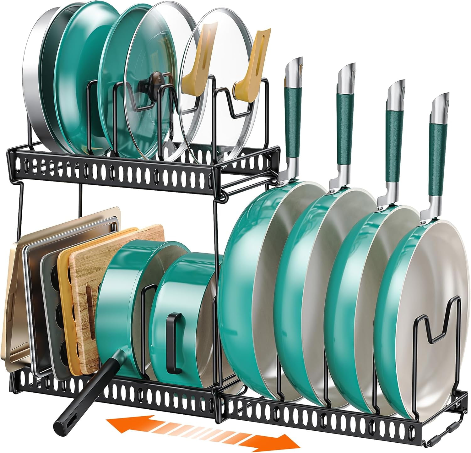 Pots and Pans Organizer Under Cabinet, 14 Adjustable Divider Pot Lid ...