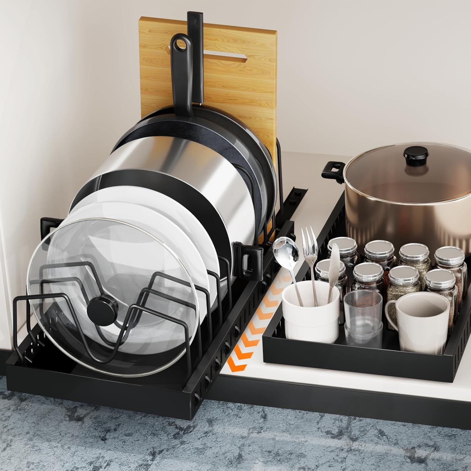 Pots and Pans Organizer for under Cabinet 2 Pack 10-Tier Pot Pull Out ...