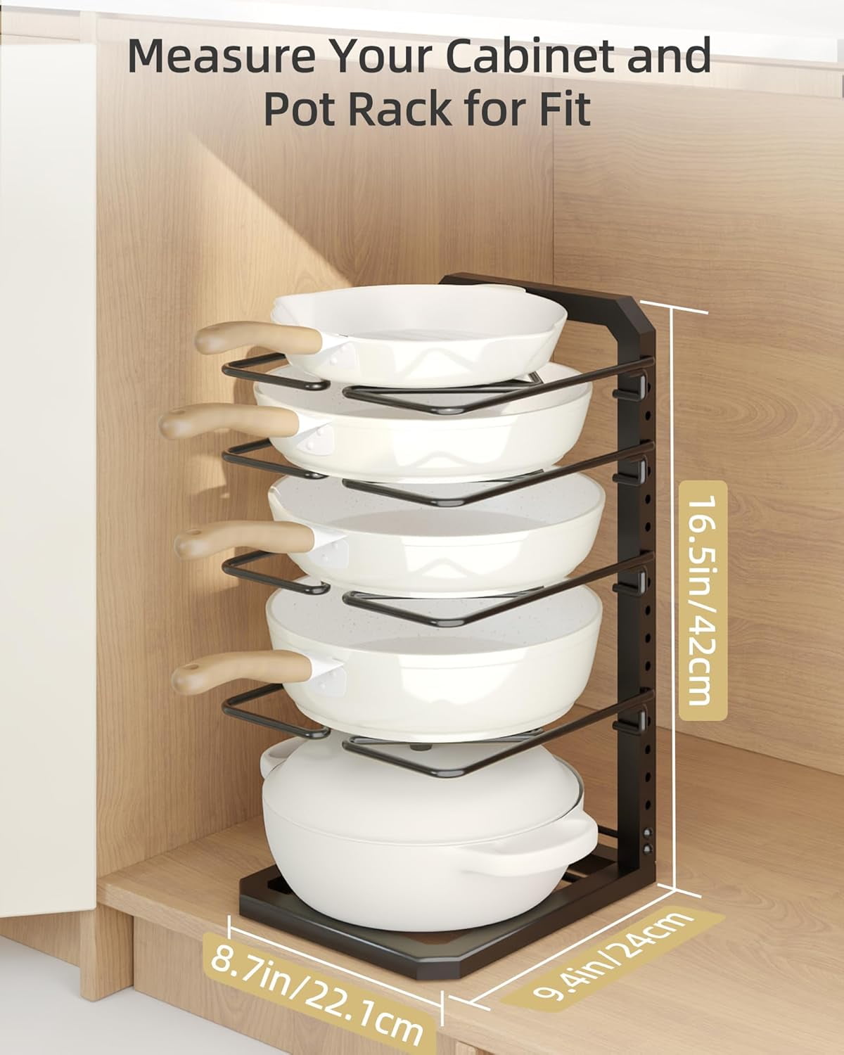 Pots and Pans Organizer under Cabinet, 5 Adjustable Tiers Heavy-Duty ...