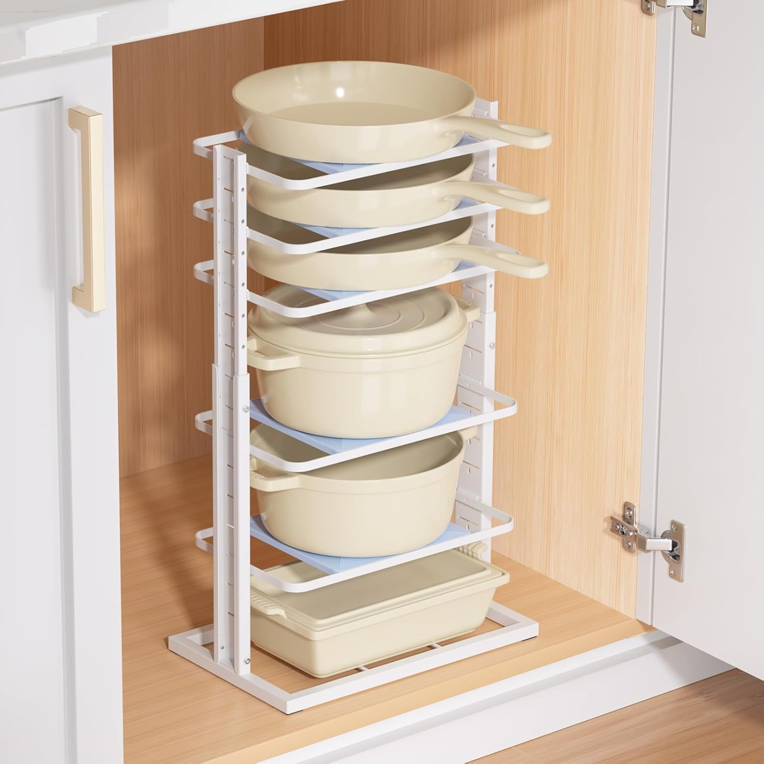 Pots and Pans Organizer for under Cabinet，6-Tier Heavy Duty Adjustable ...