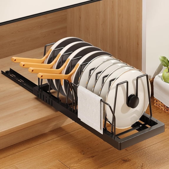 Pots and Pans Organizer Under Cabinet, Deep Pull Out Pot Lid Organizer ...