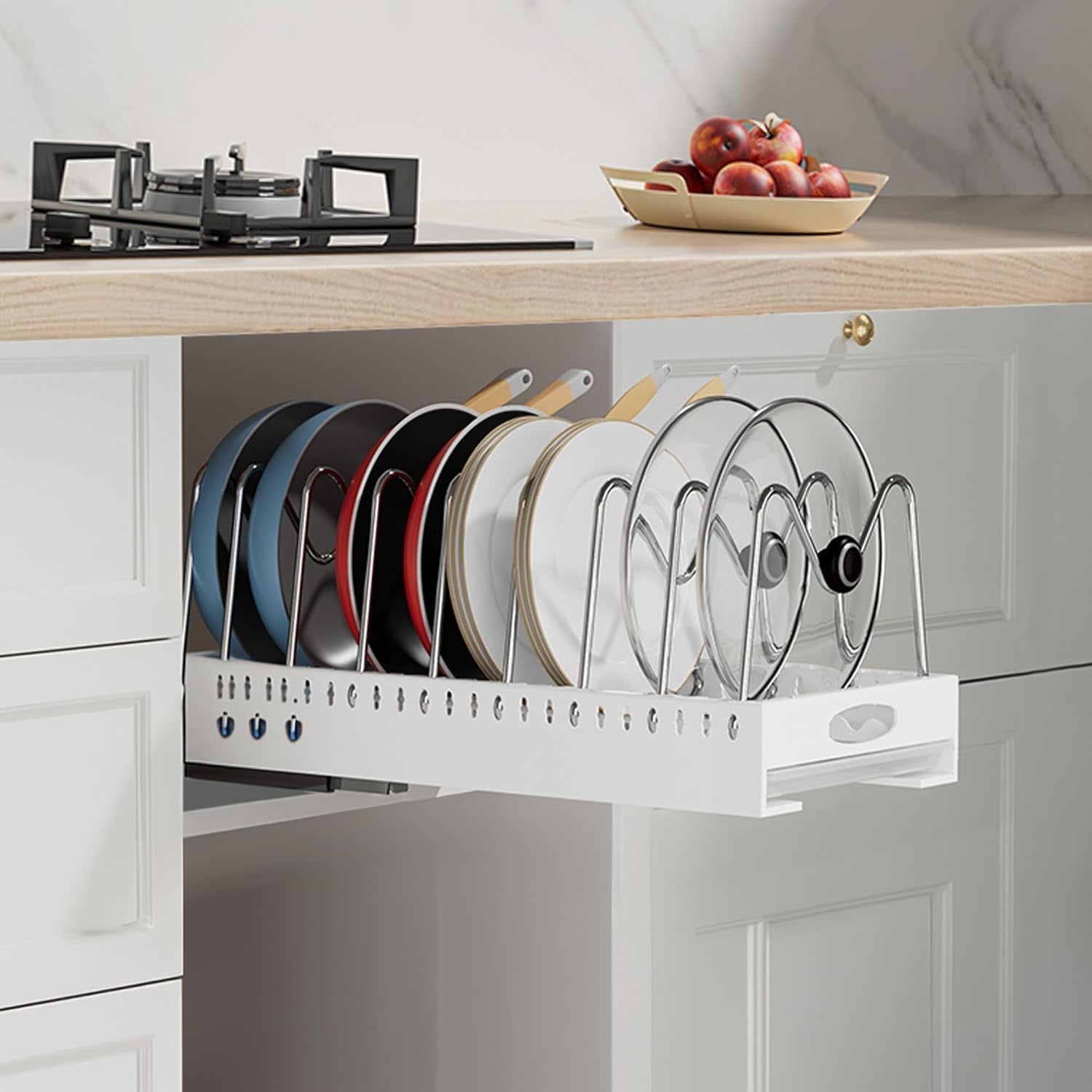Pots and Pans Organizer Under Cabinet with Drip Tray, 21" Deep Pull out ...