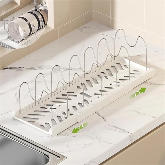 Pots and Pans Organizer Under Cabinet - Expandable Pot Lid Holder with ...