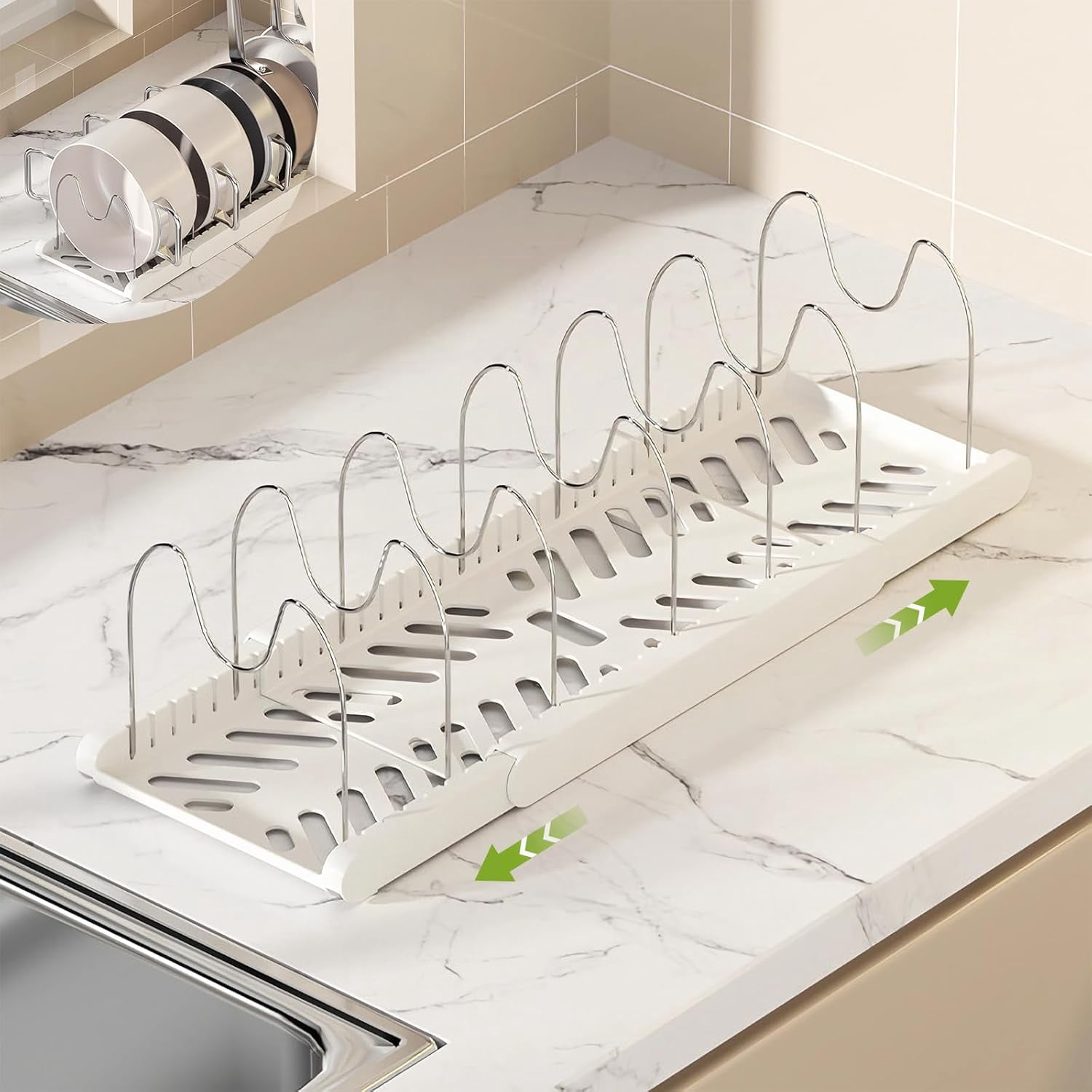 Pots and Pans Organizer Under Cabinet - Expandable Pot Lid Holder with ...