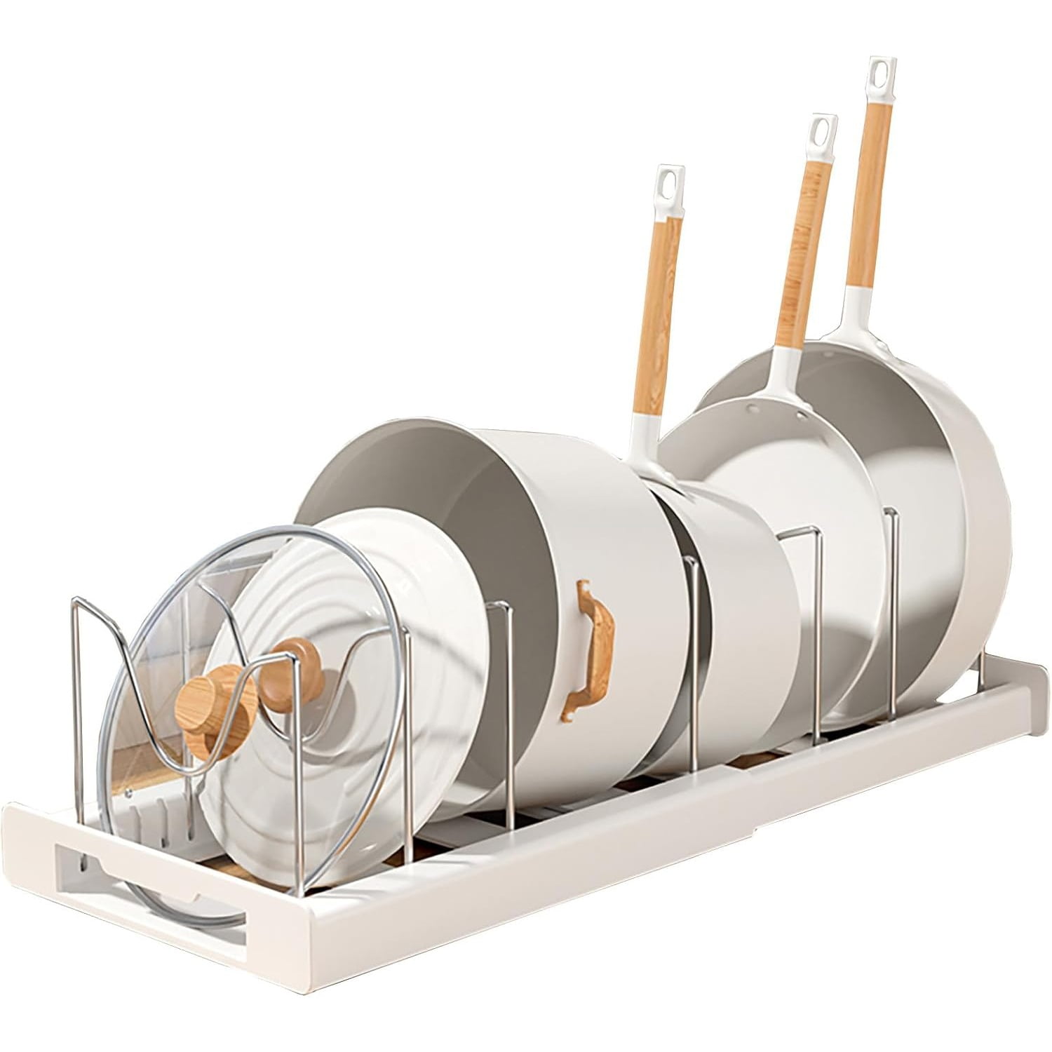 Pots and Pans Organizer Under Cabinet Pot Rack: Expandable Pot Lid ...