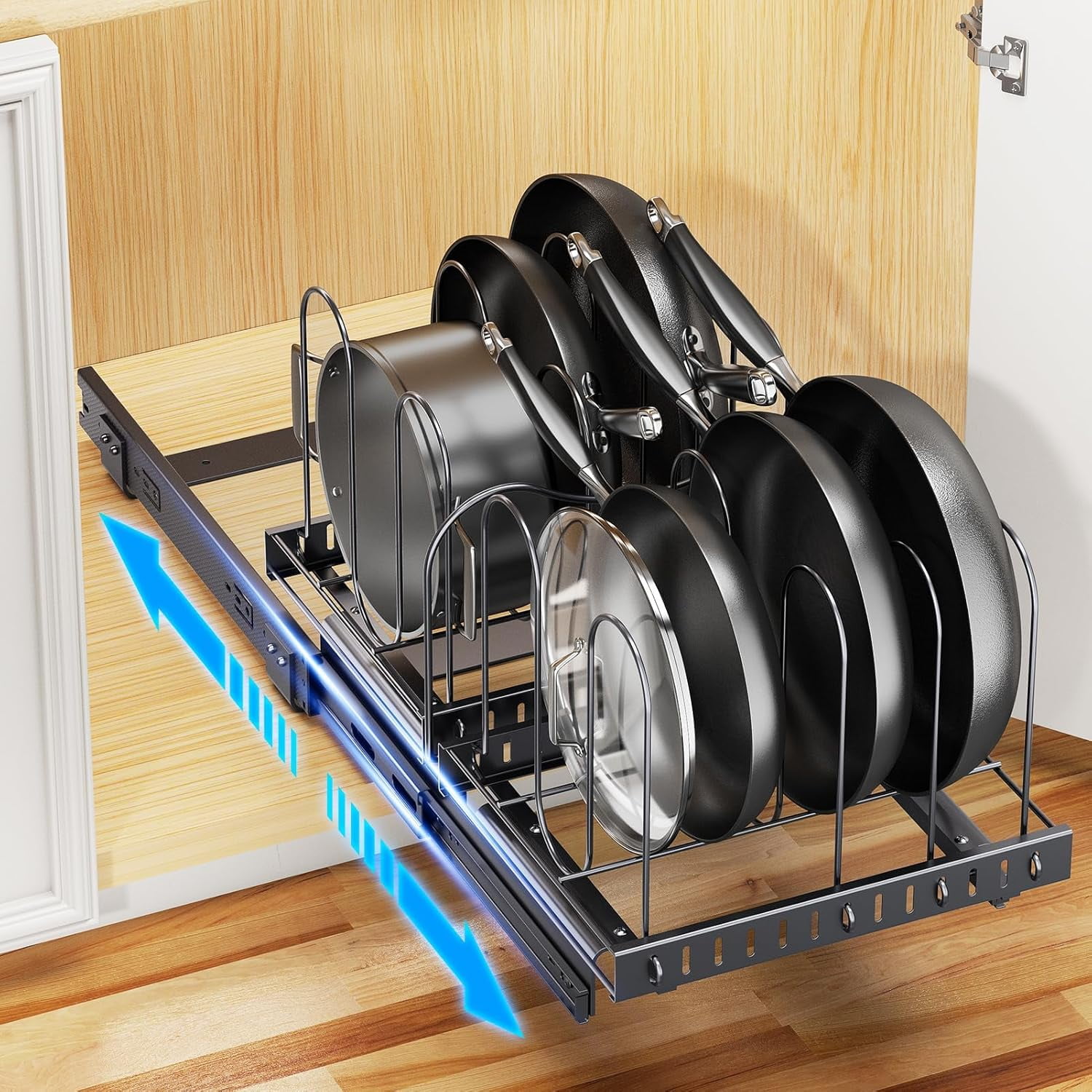 Pots and Pans Organizer for under Cabinet, Pull Out Pan Organizers ...