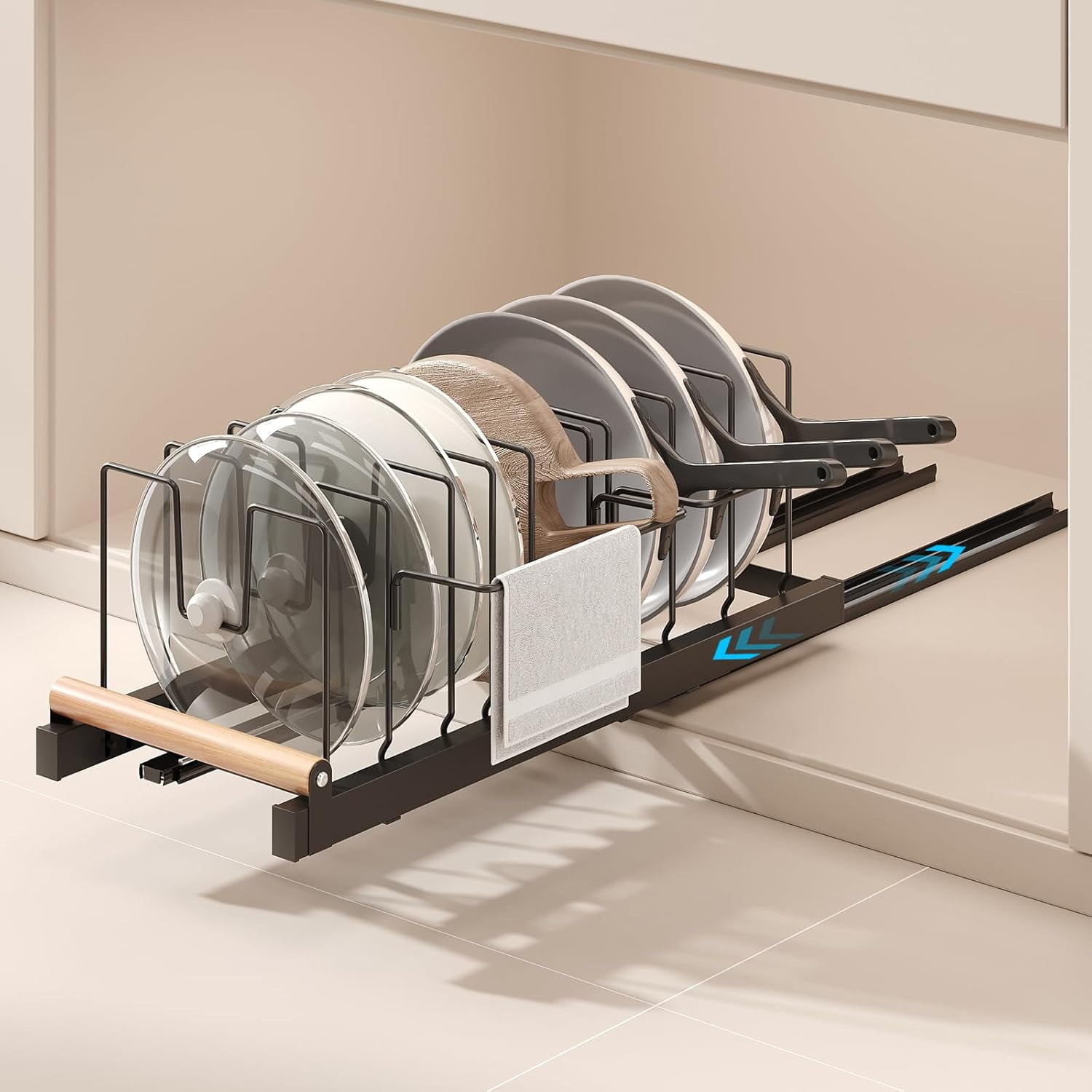 Pots and Pans Organizer for under Cabinet, Pull Out Pan Organizers ...