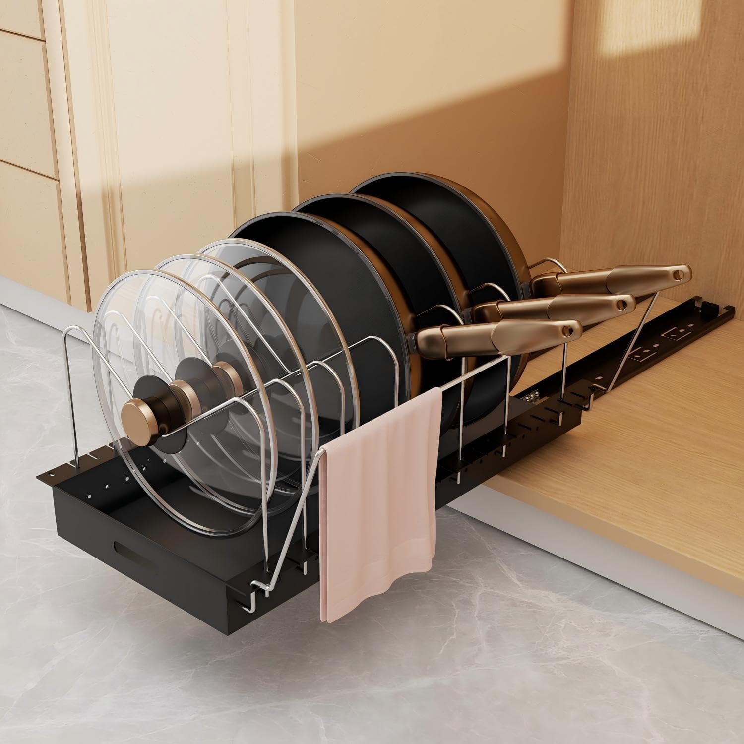 Pots and Pans Organizer Under Cabinet - Pull Out Pot Pan Organizer ...