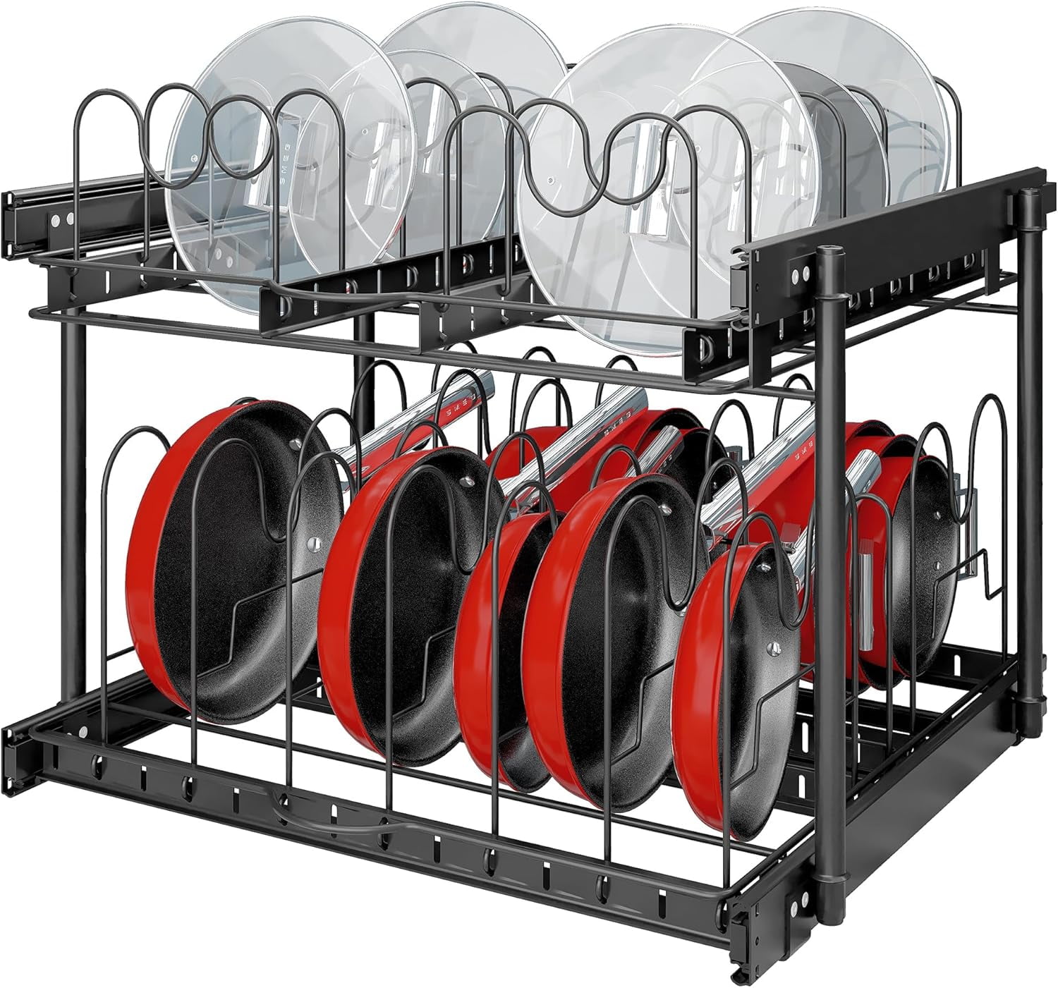 Pots and Pans Organizer Expandable Pot Lid Holder Pull Out Kitchen ...