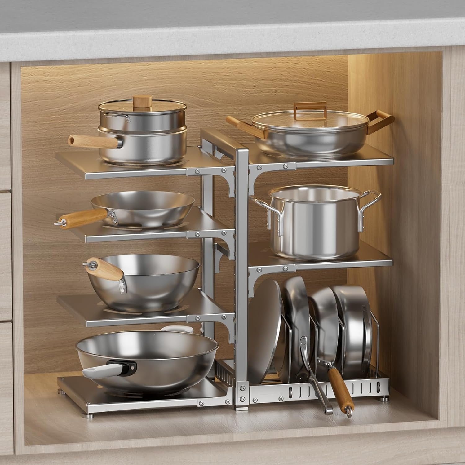 Pots and Pans Organizer, Heavy Duty Pot Racks, 7 Tiers Adjustable Pot ...