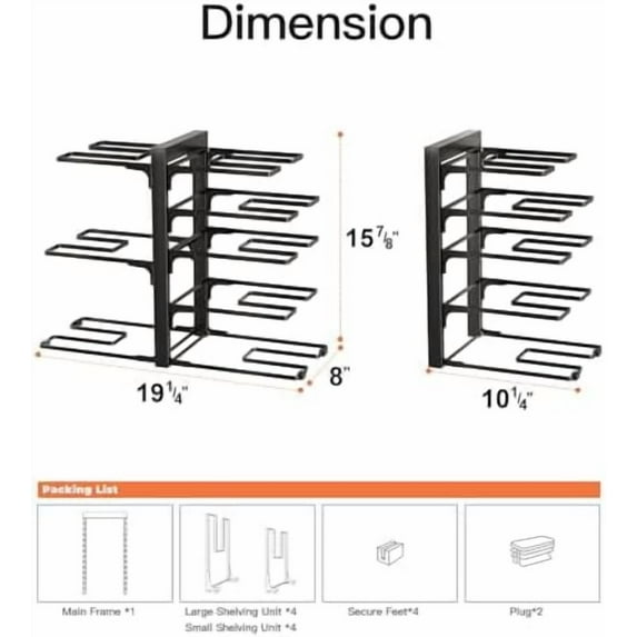 Pots and Pans Organizer Rack for Cabinet, 15.83" Height 8-Tier Heavy ...