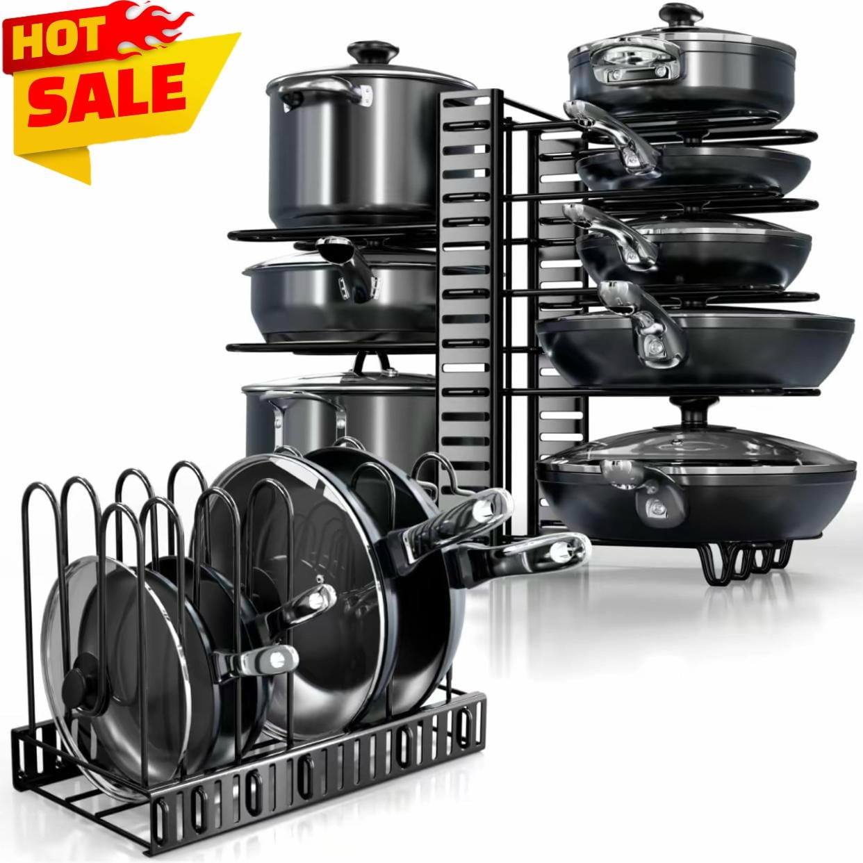 Pots and Pans Organizer Rack under Cabinet, 8-Tier Kitchen Cabinet ...