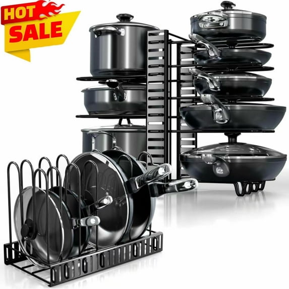 ZHOHO TANT Pots and Pans Organizer Rack, 8-Tier Adjustable Kitchen ...