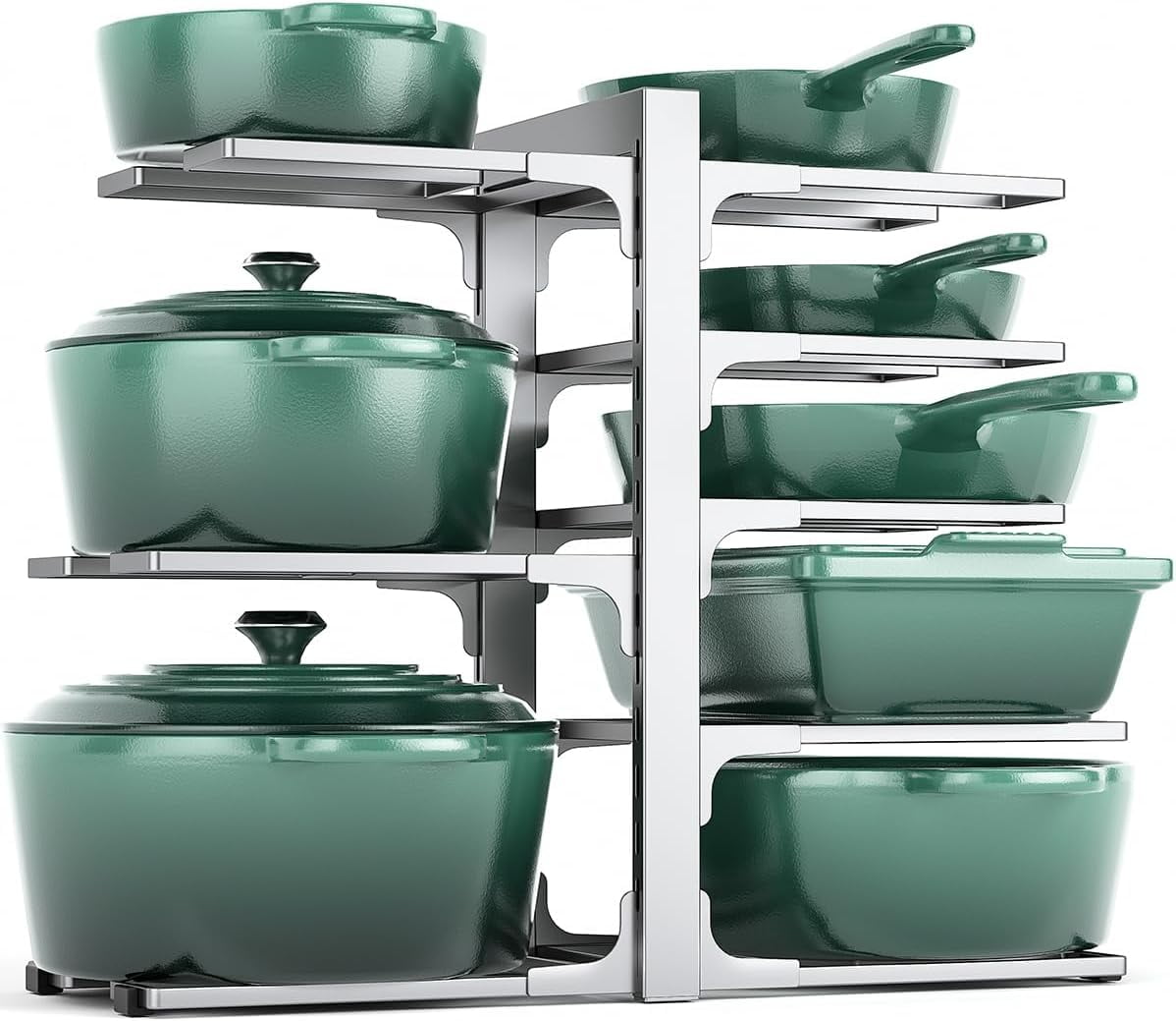 Pots and Pans Organizer Rack under Cabinet, 8-Tier Kitchen Organizers ...