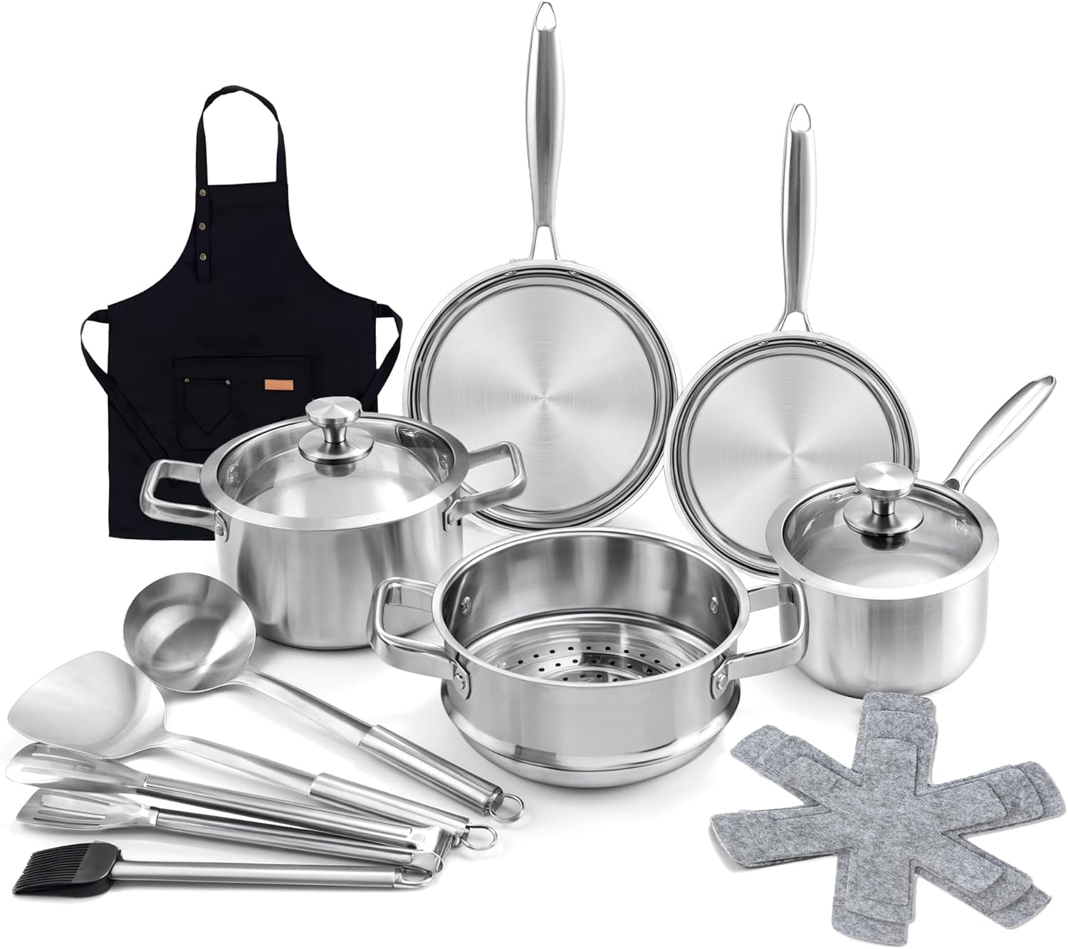 Pots and Pans Set, 6-Piece Stainless Steel Kitchen Cookware Set with ...