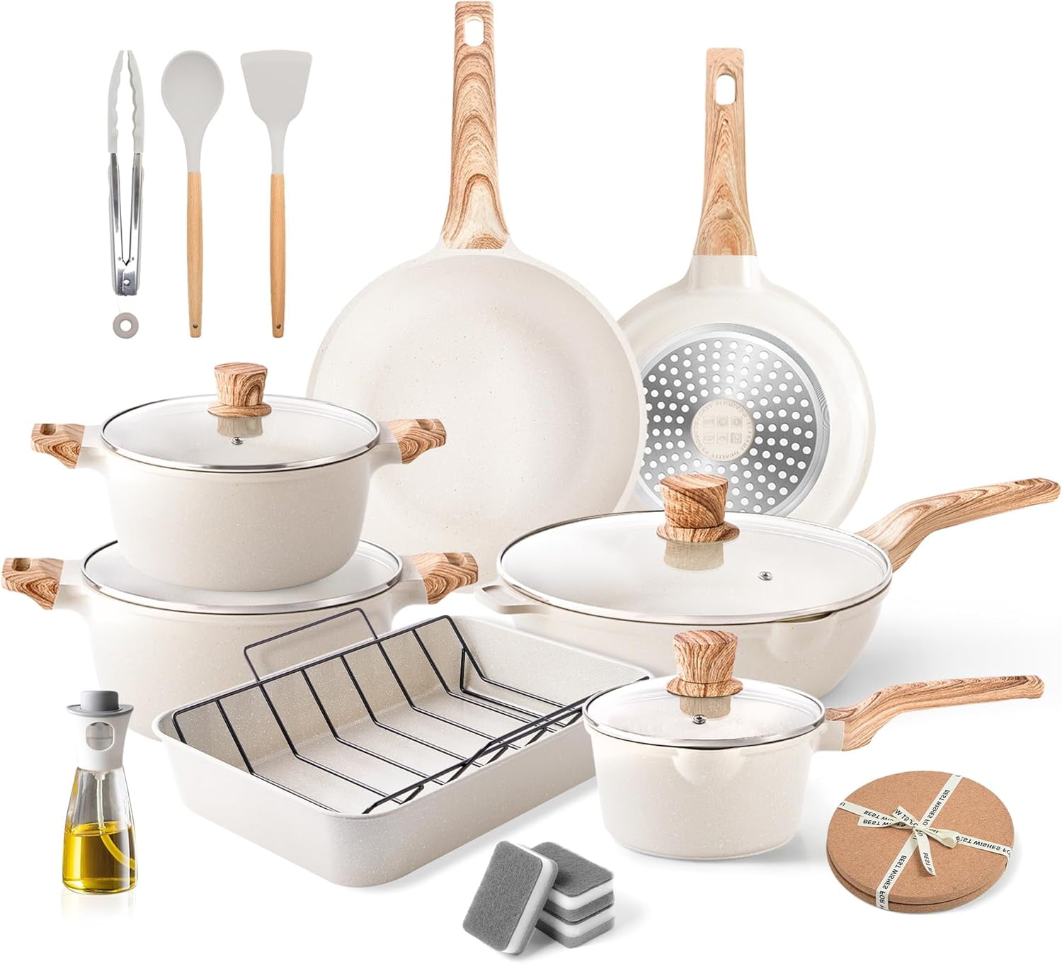 Pots and Pans Set - Caannasweis Nonstick Granite Stone Cookware Sets ...