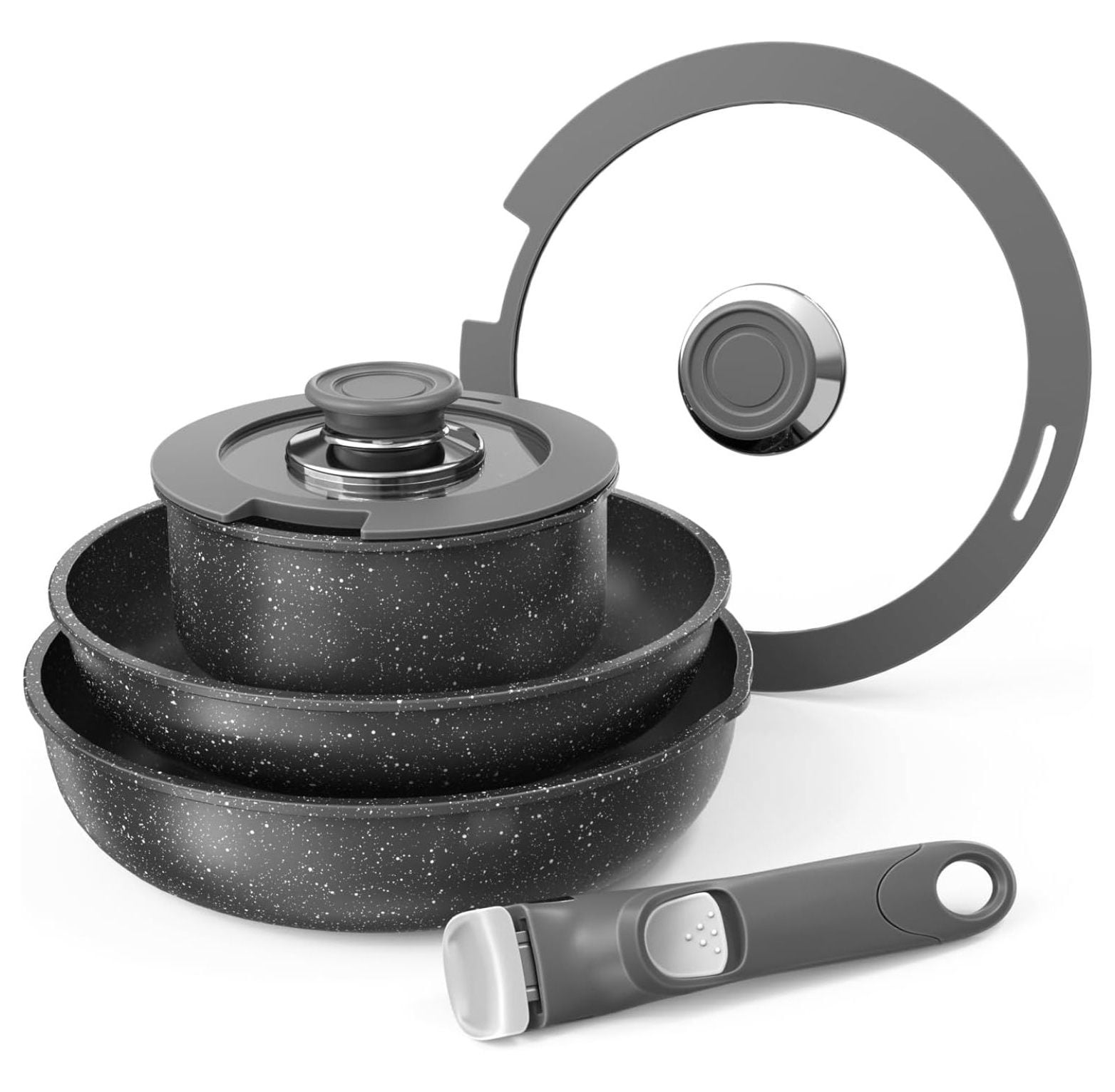 Pots and Pans Set with Detachable Handle, 6-Piece Nonstick Granite ...
