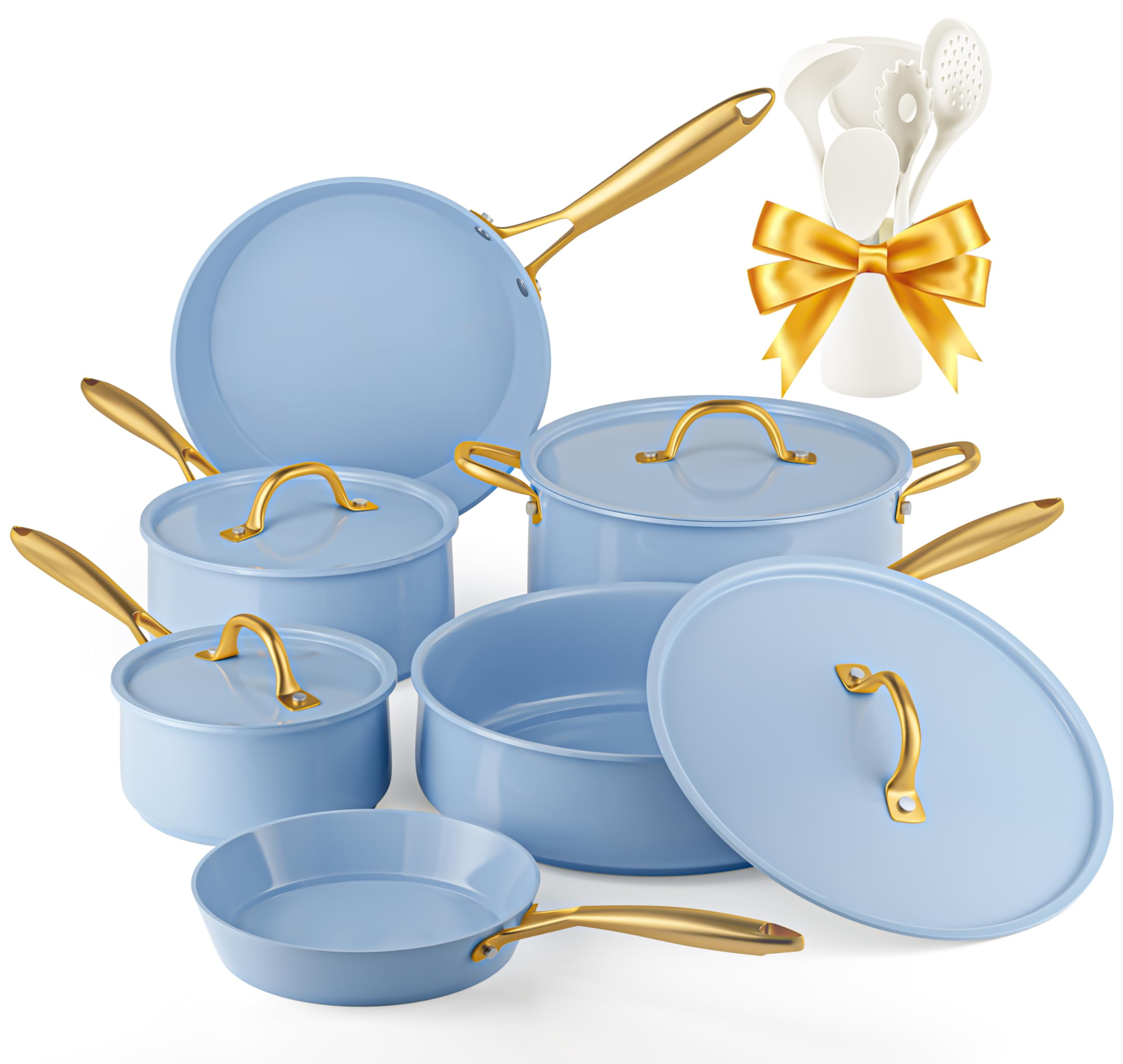 Pots And Pans Set - Healthy Ceramic Cookware Set With Cooking Utensils ...