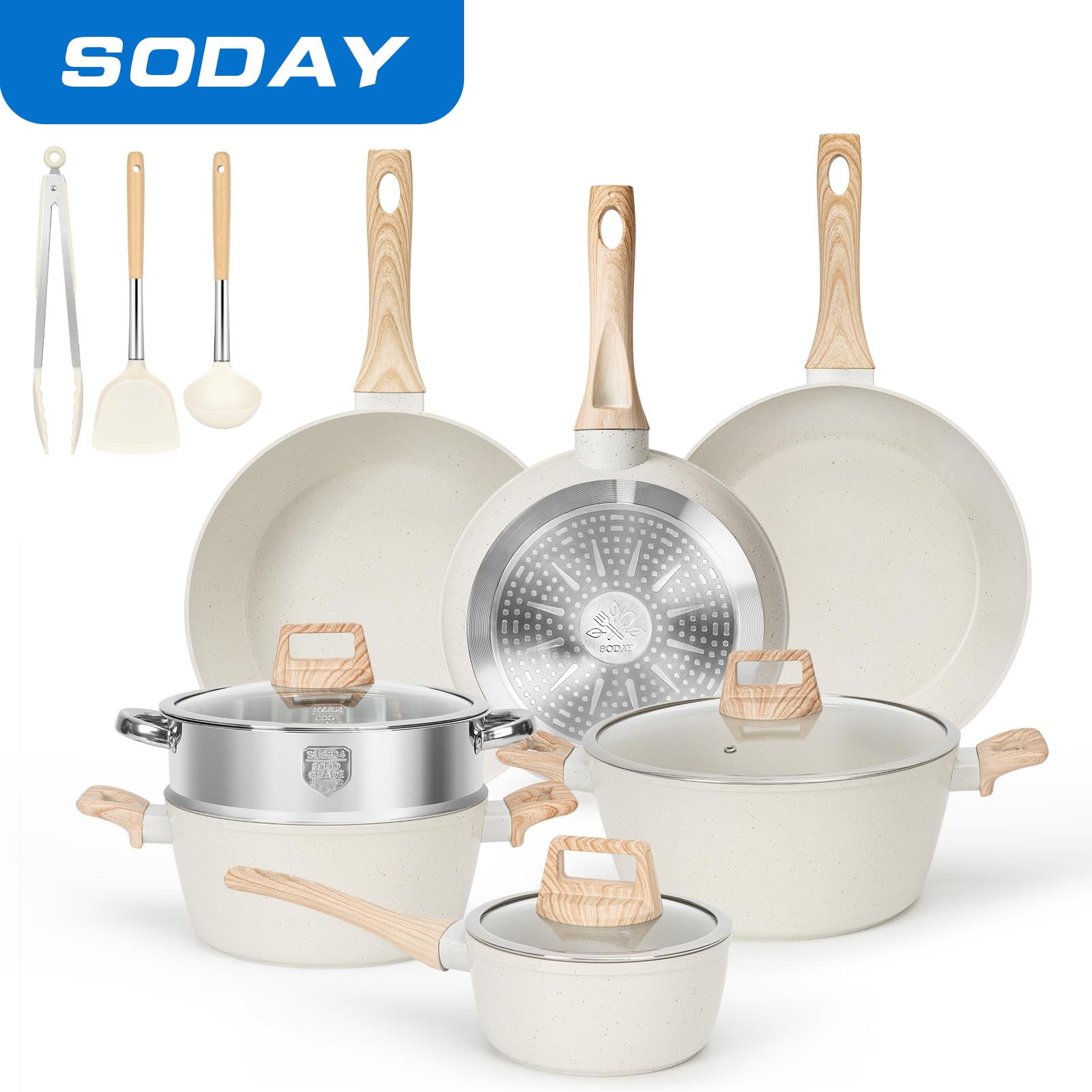 Pots and Pans Set Non Stick 13 Pcs White Kitchen Cookware Sets Granite ...