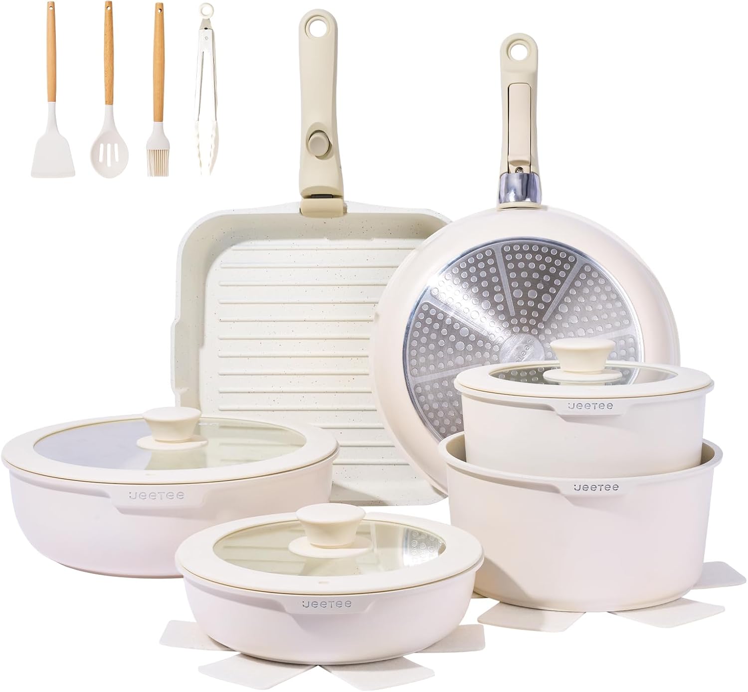 Pots and Pans Set Non Stick 26pcs, Cookware Set with Removable Handle ...