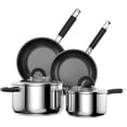 Pots and Pans Set Non Stick, Stainless Steel 5 Ply Base Cookware Set ...