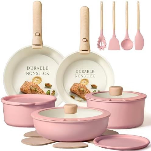 Pots and Pans Set, Nonstick Cookware Set Detachable Handle, 19pcs ...