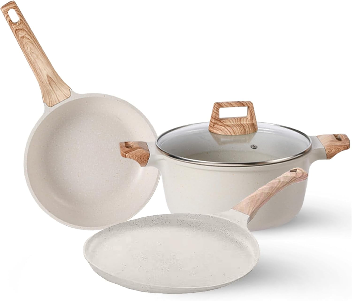 Pots and Pans Set, White Nonstick Induction Cookware Sets with Stay ...