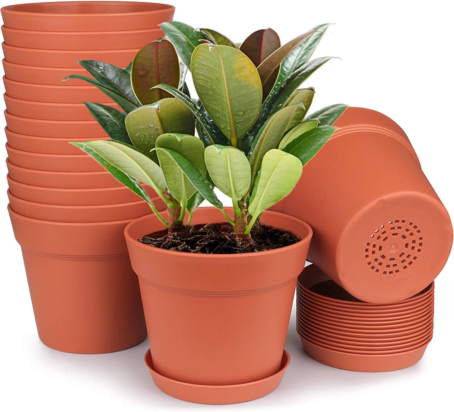 Pots for Plants, 15 Pack 6 Inch Plastic Planters with Multiple Drainage ...