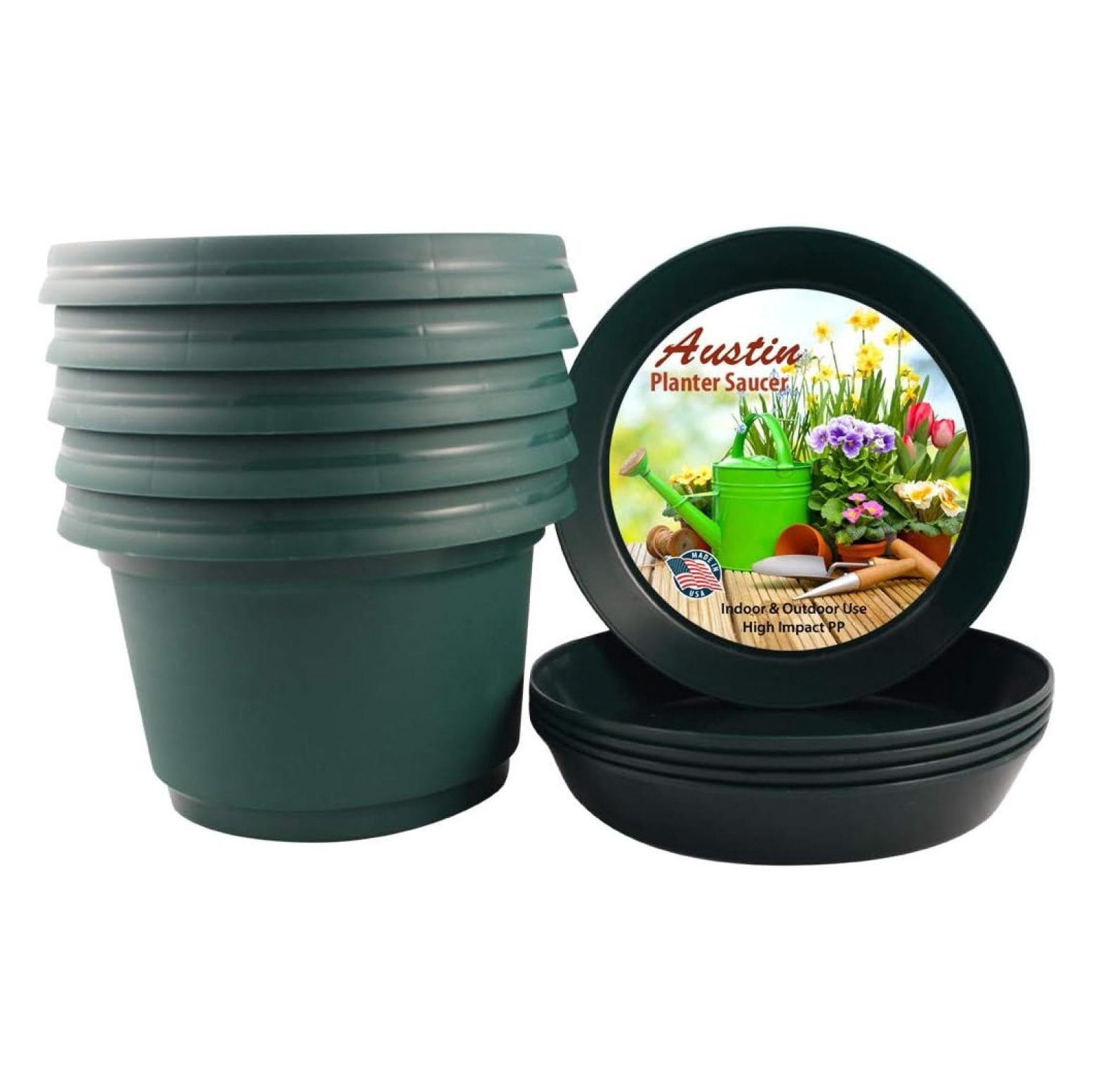Pots with Saucers, 9 inch Green, Case of 5 Plastic Flower Pot ...