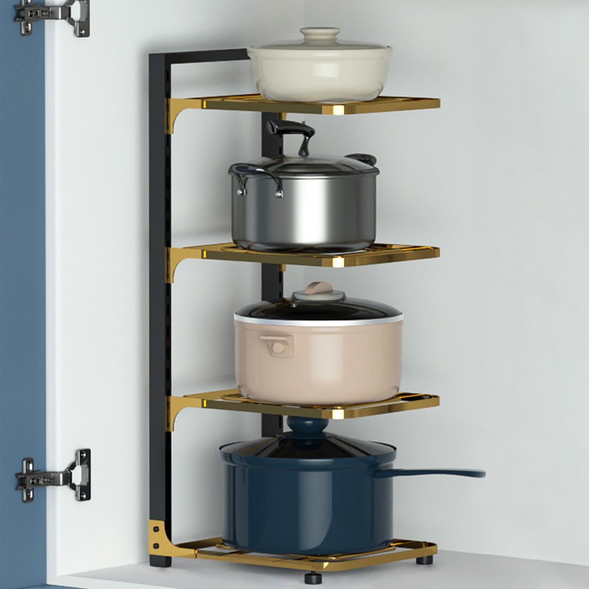 Cathoe Pots and Pans Organizer Rack, 4-Tier Adjustable Multi-Purpose ...