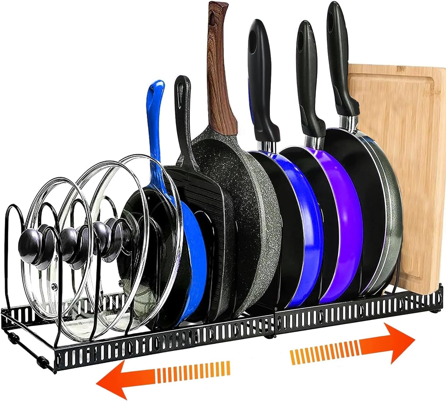 Pots and Pans Organizer Under Cabinet, 10 Dividers Adjustable Pot Lid ...